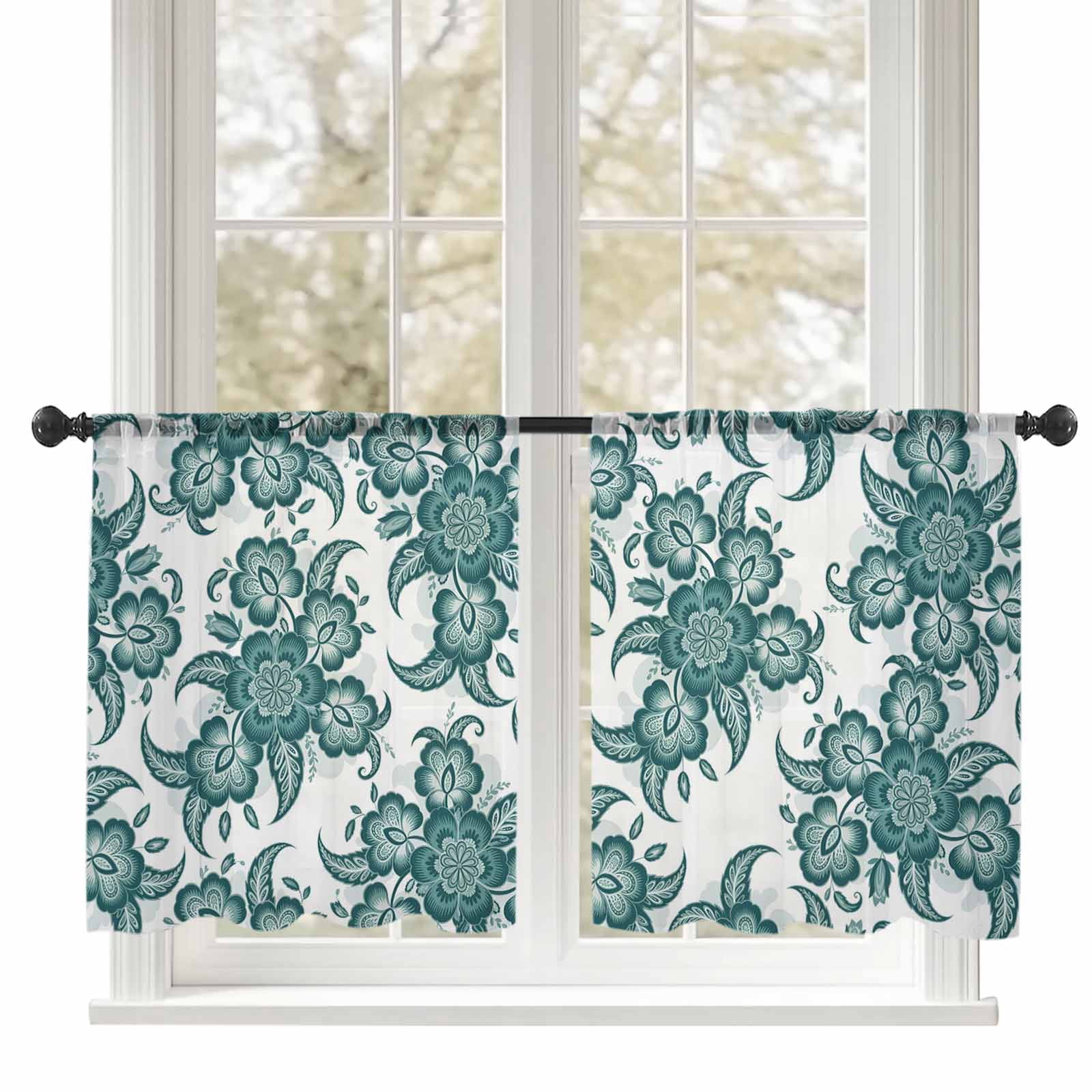 Sheer Curtains 2 Panels Set, Abstract Paisley Pattern Retro Green ...