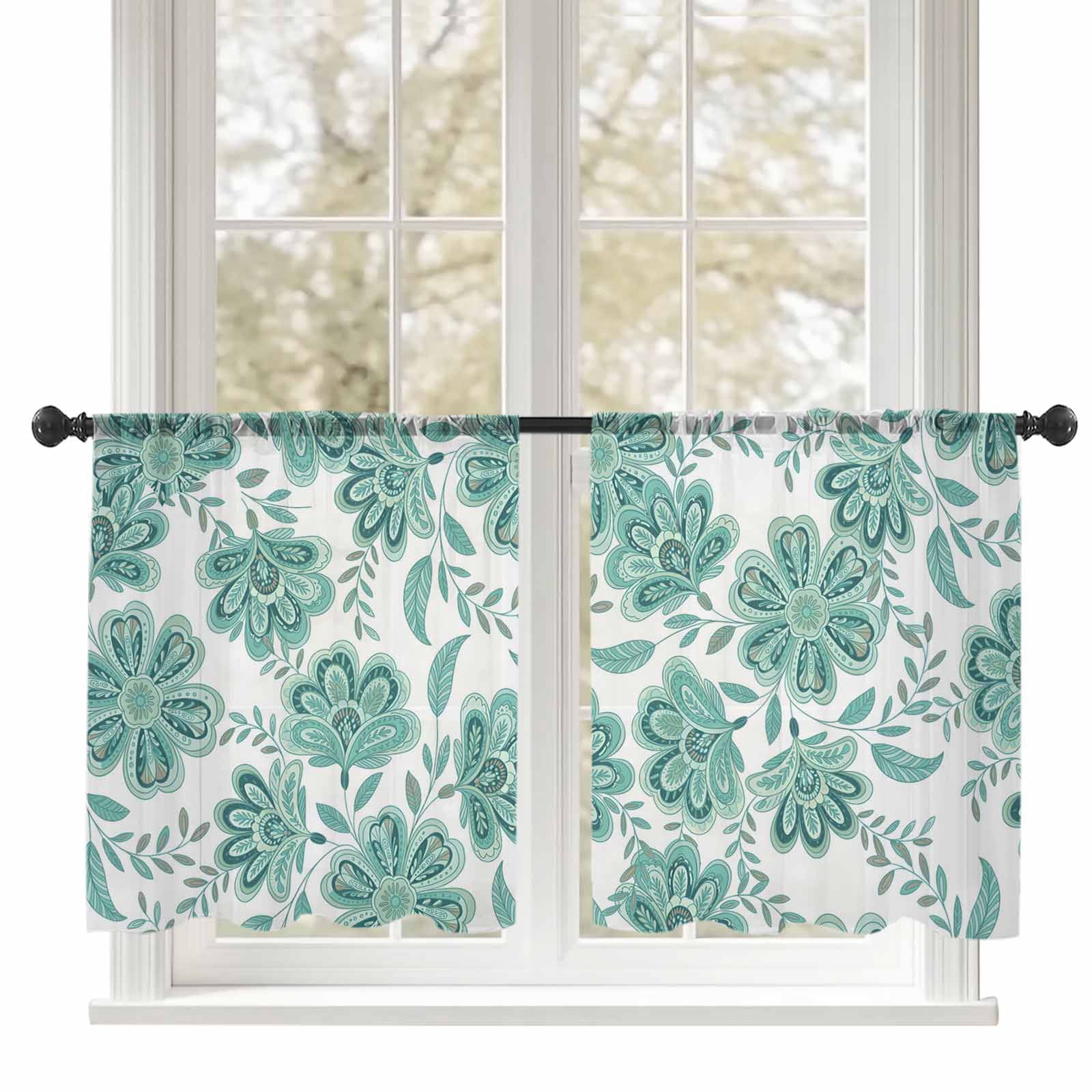 Sheer Curtains 2 Panels Set, Abstract Paisley Pattern Retro Green ...