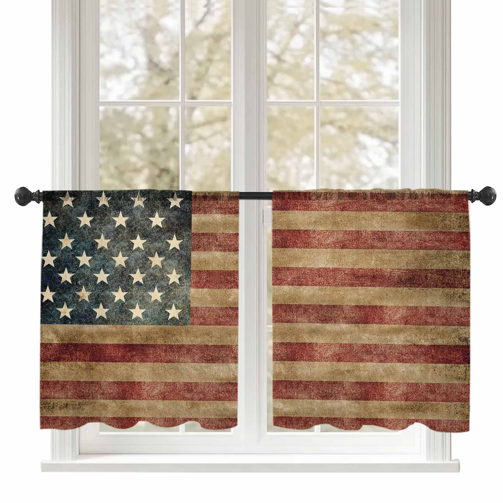 Sheer Curtains 2 Panels Set, American Flag Vintage Flag Pentagram Red ...