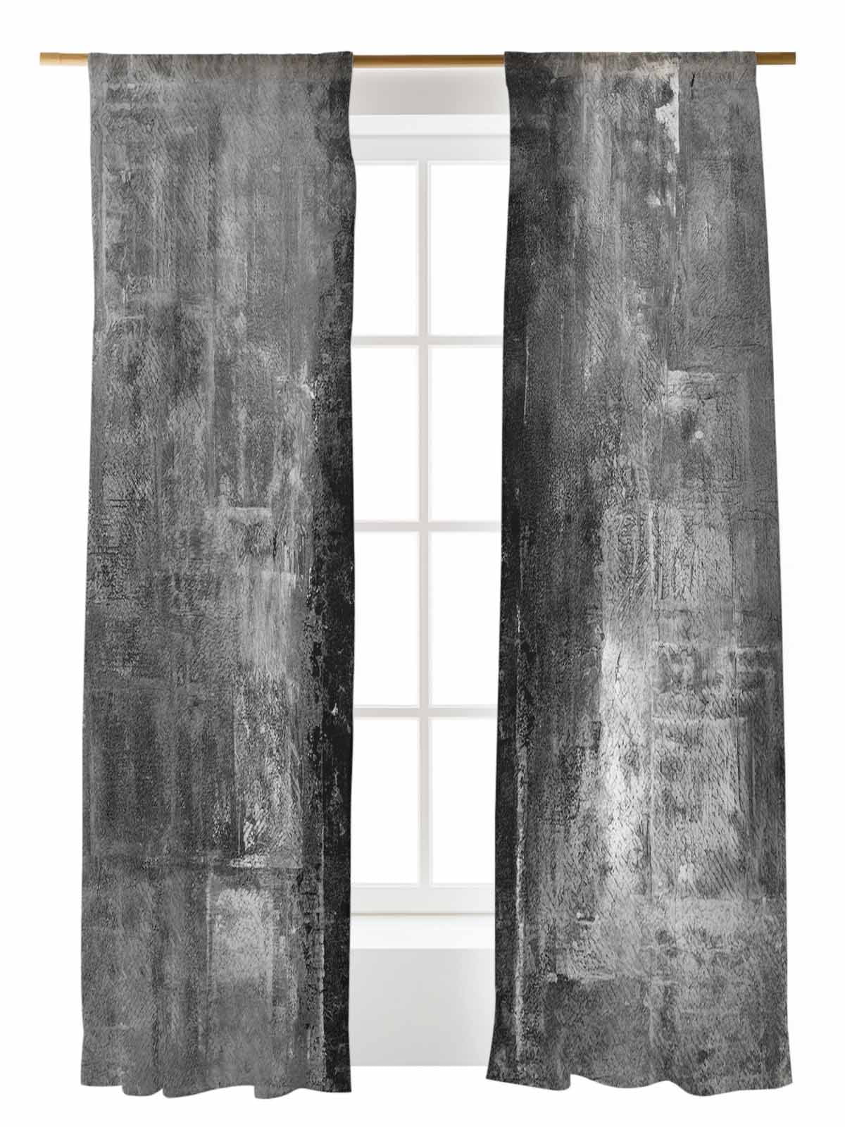 Sheer Curtains 2 Panels Set, Black Abstract Vintage Graffiti Mottled ...