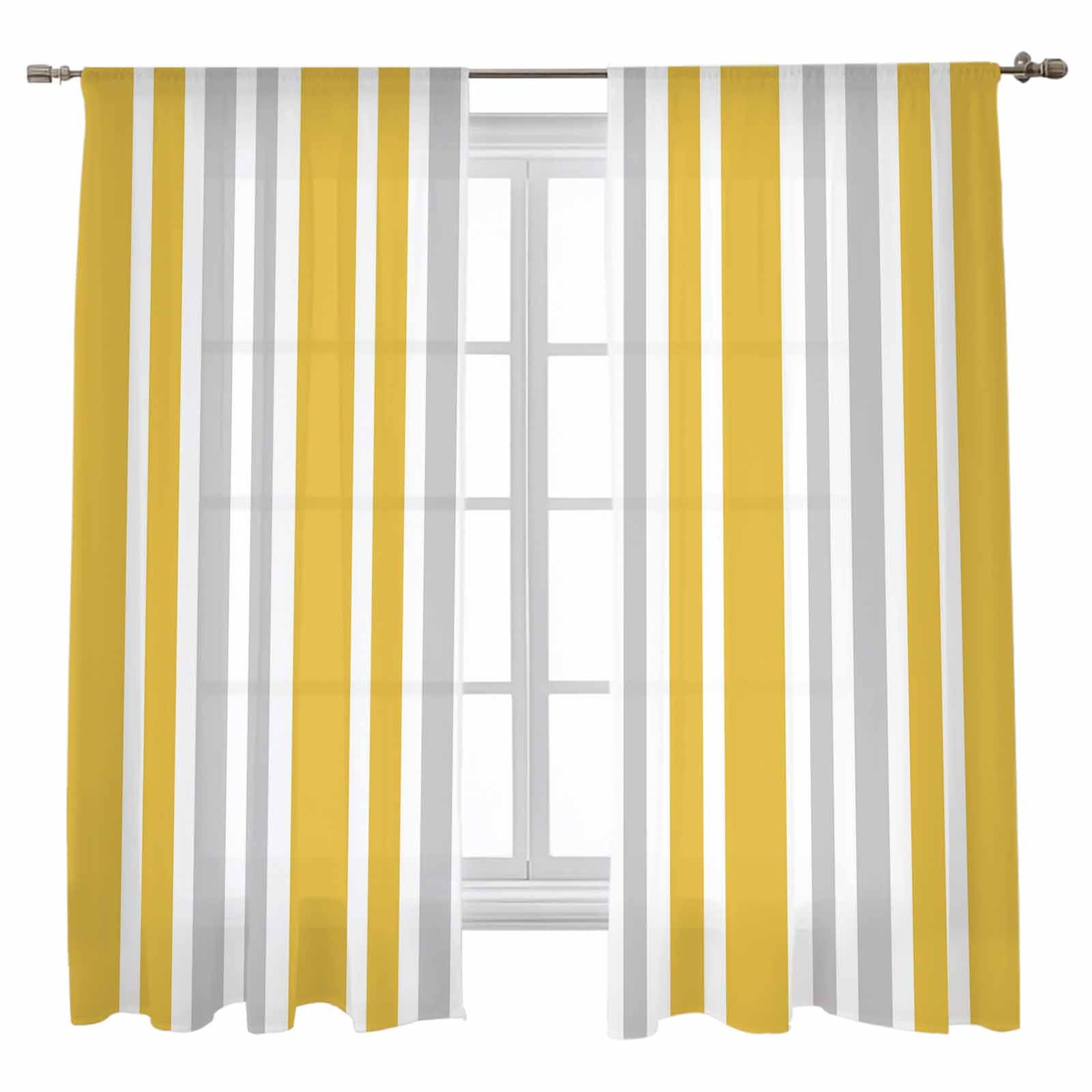 Sheer Curtains 2 Panels Set, Ginger Gray Stripe Minimalist Vertical ...