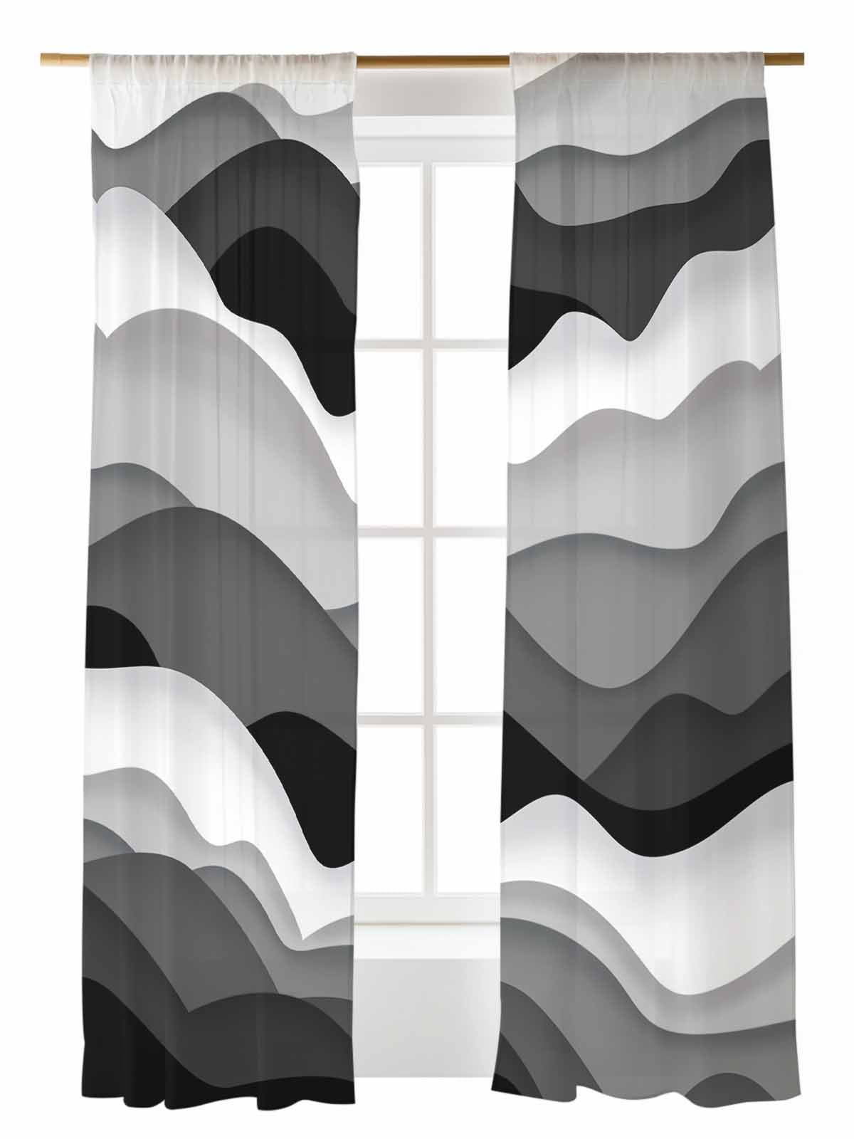 Sheer Curtains 2 Panels Set, Gradient Ocean Waves Dark Gray Gradient ...