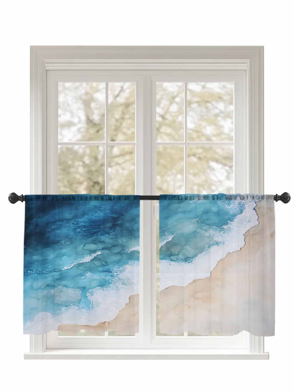 Sheer Curtains 2 Panels Set, Ocean Beach Blue Gradient Waves Summer ...