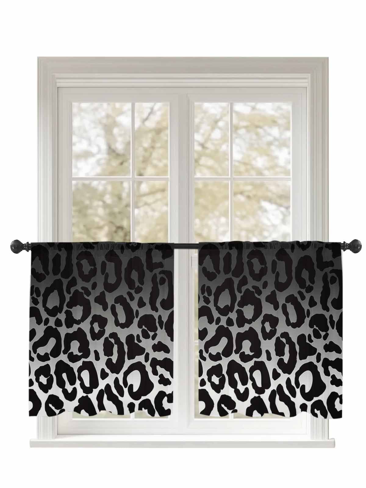 Sheer Curtains 2 Panels Set, Ombre Leopard Print Black White Gradient ...