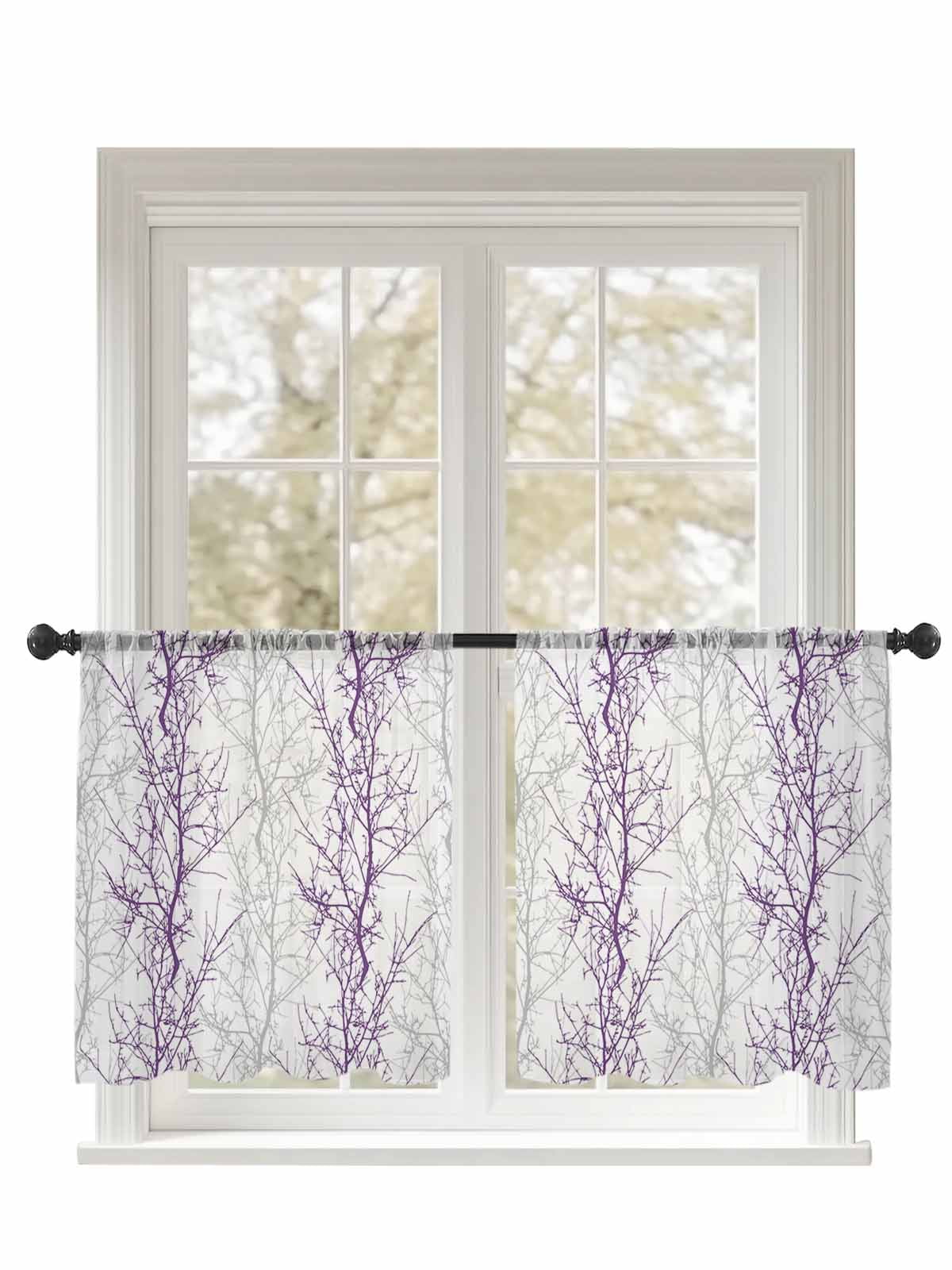 Sheer Curtains 2 Panels Set, Purple Grey Tree Branch Window Sheer ...