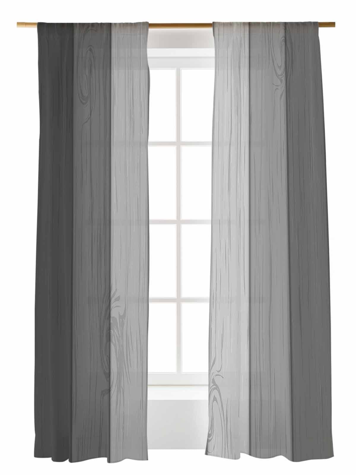 Sheer Curtains 2 Panels Set, Retro Farmhouse Black and Gray Ombre Wood ...