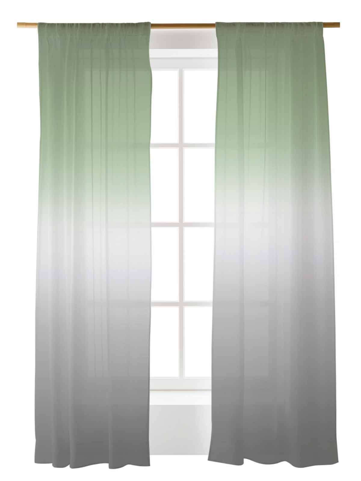 Sheer Curtains 2 Panels Set, Sage Green and Grey Ombre Color Gradient Window Sheer Curtains for ...