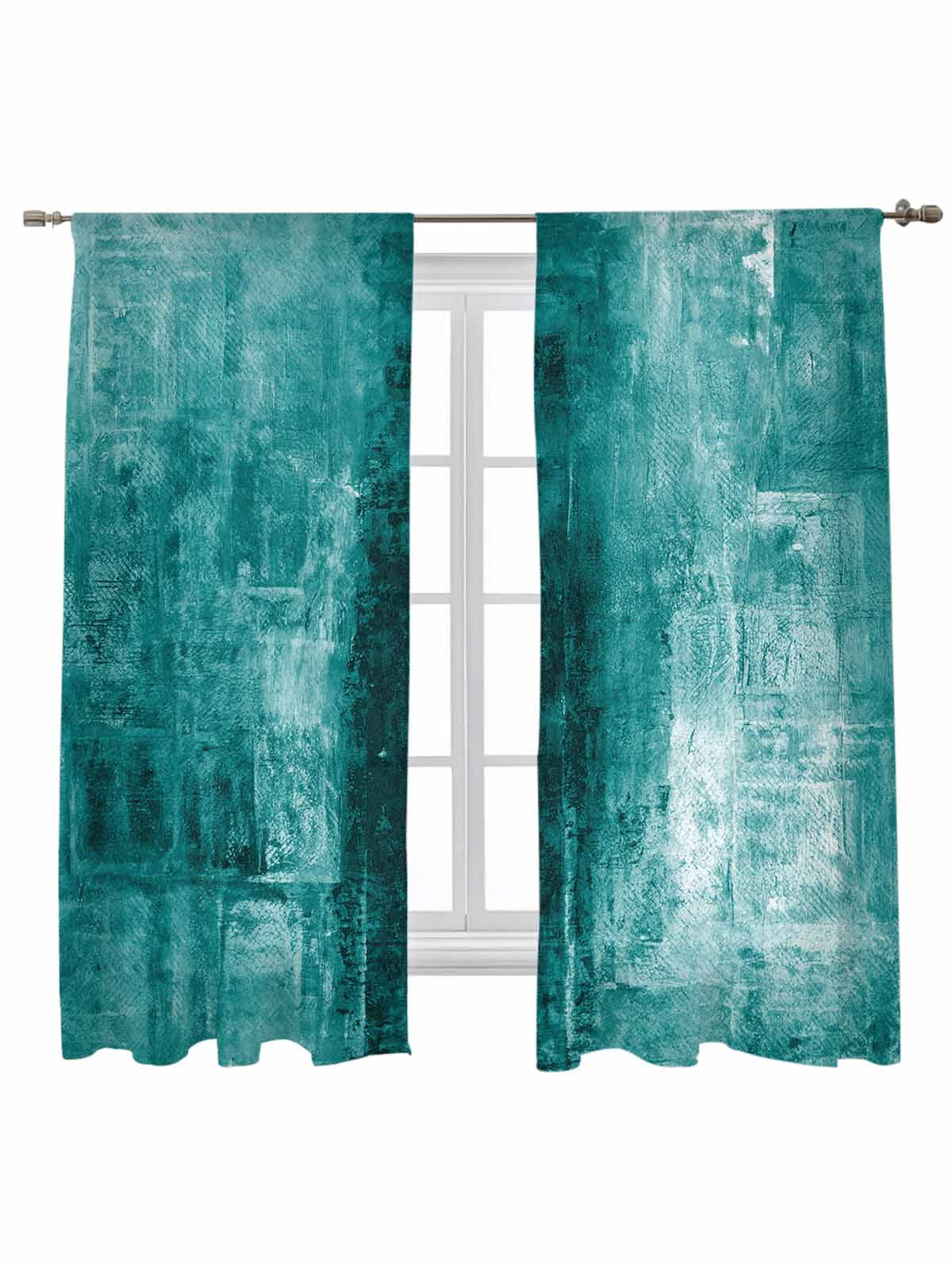 Sheer Curtains 2 Panels Set, Teal Abstract Vintage Graffiti Mottled ...