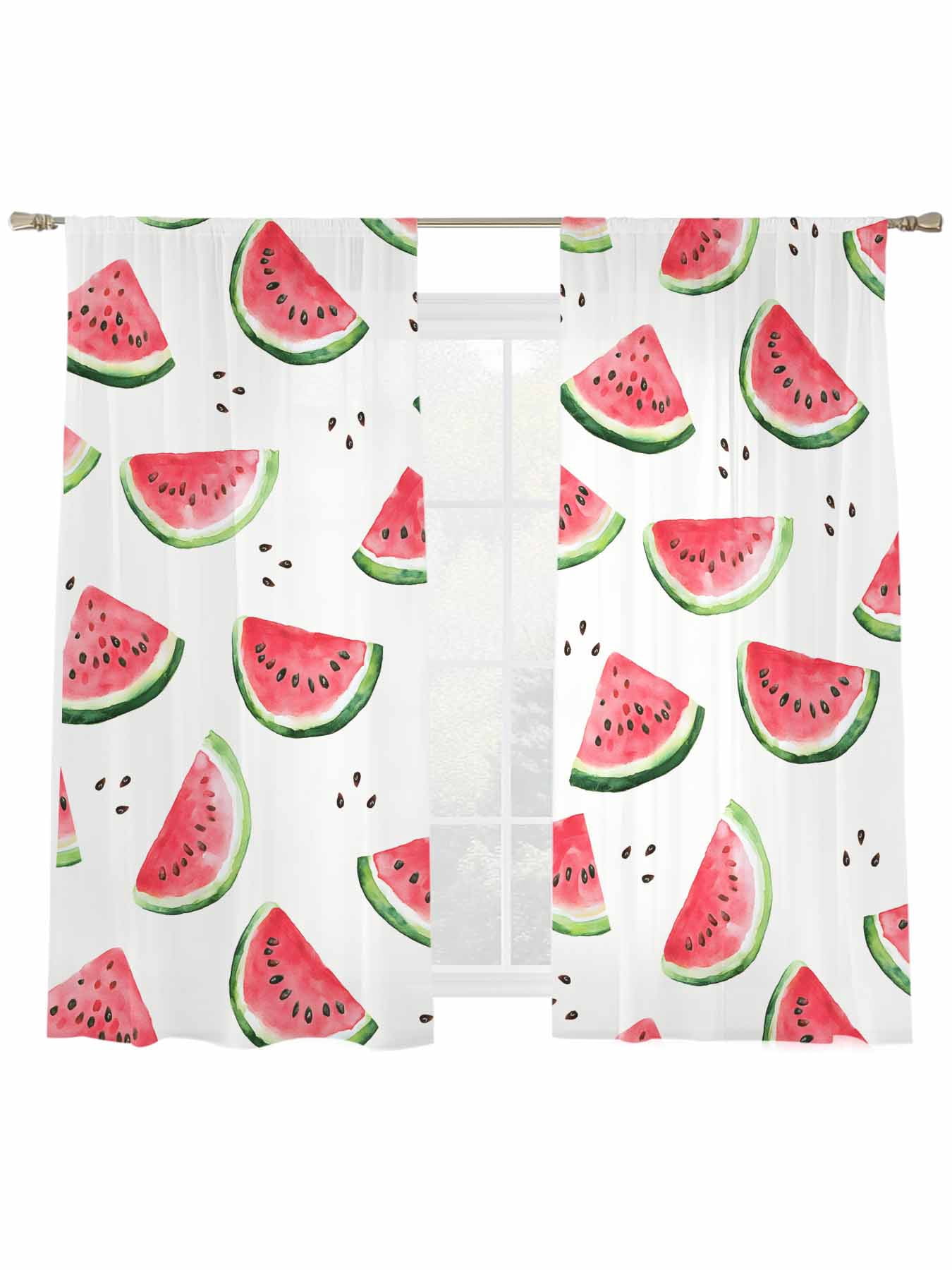 Sheer Curtains 2 Panels Set Watermelon Summer Fruit Watermelon ...