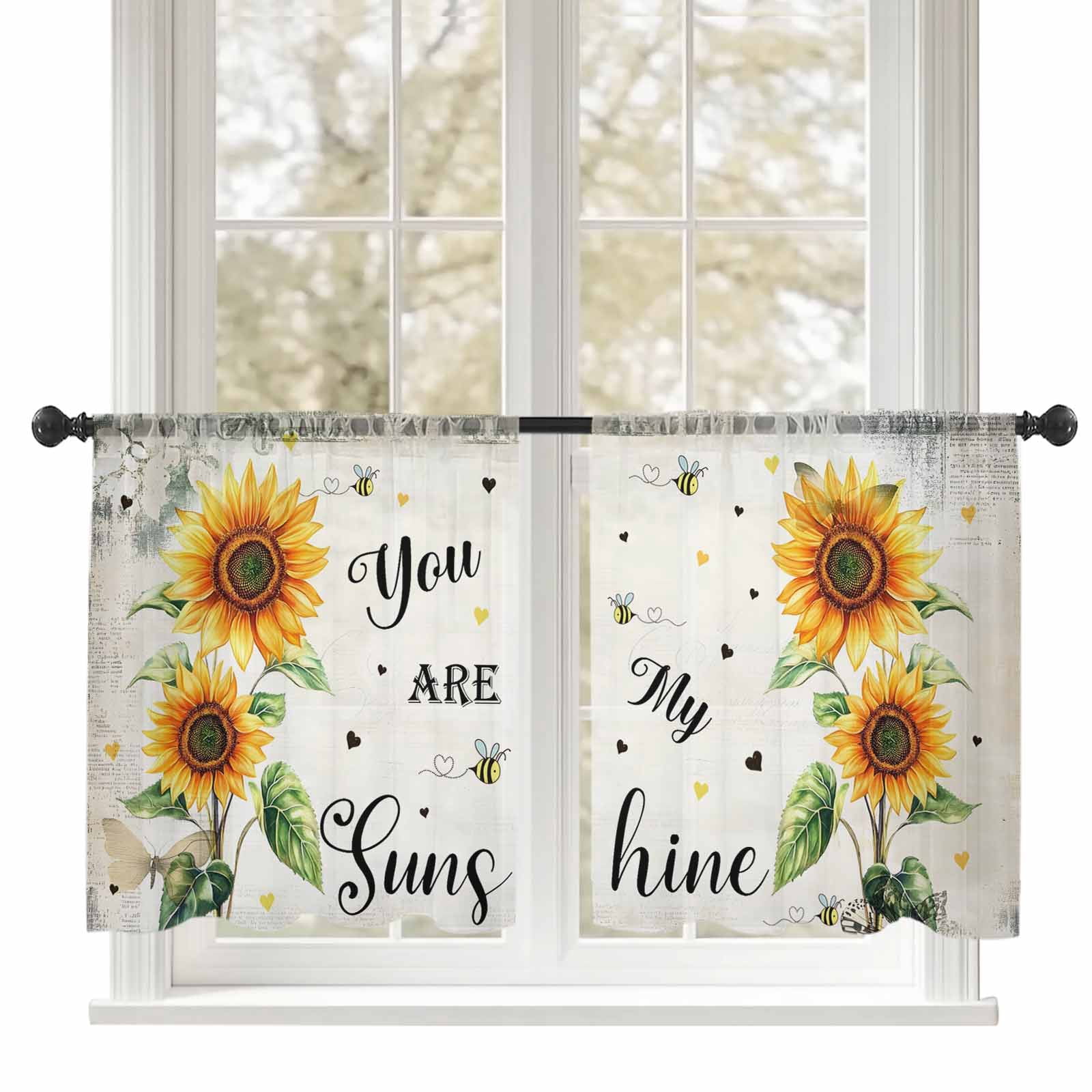 Sheer Curtains 2 Panels Set, You Are My Sunshine Sunflower Bee Love ...