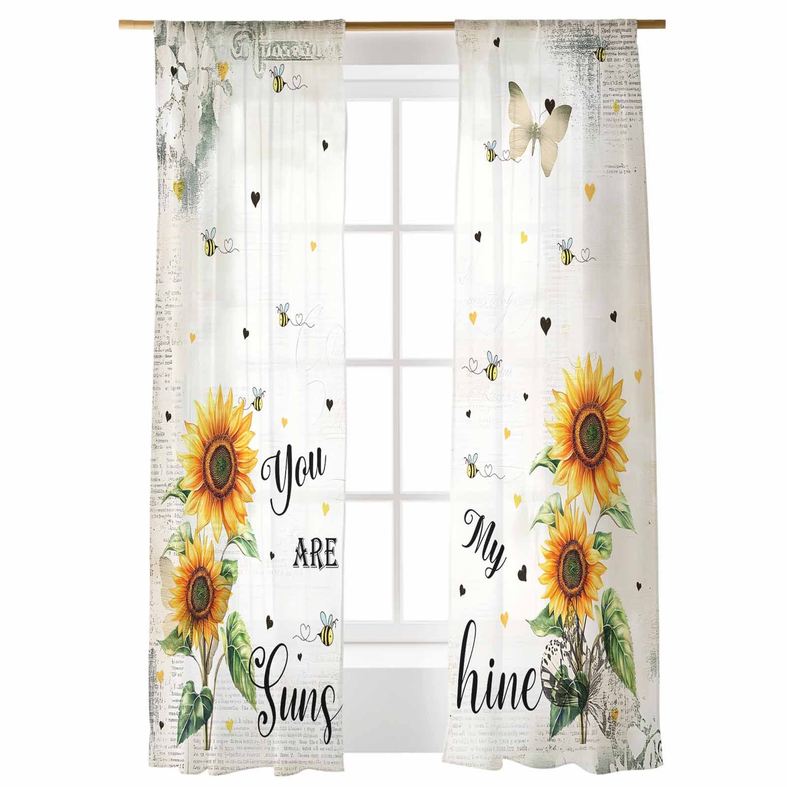 Sheer Curtains 2 Panels Set, You Are My Sunshine Sunflower Bee Love ...