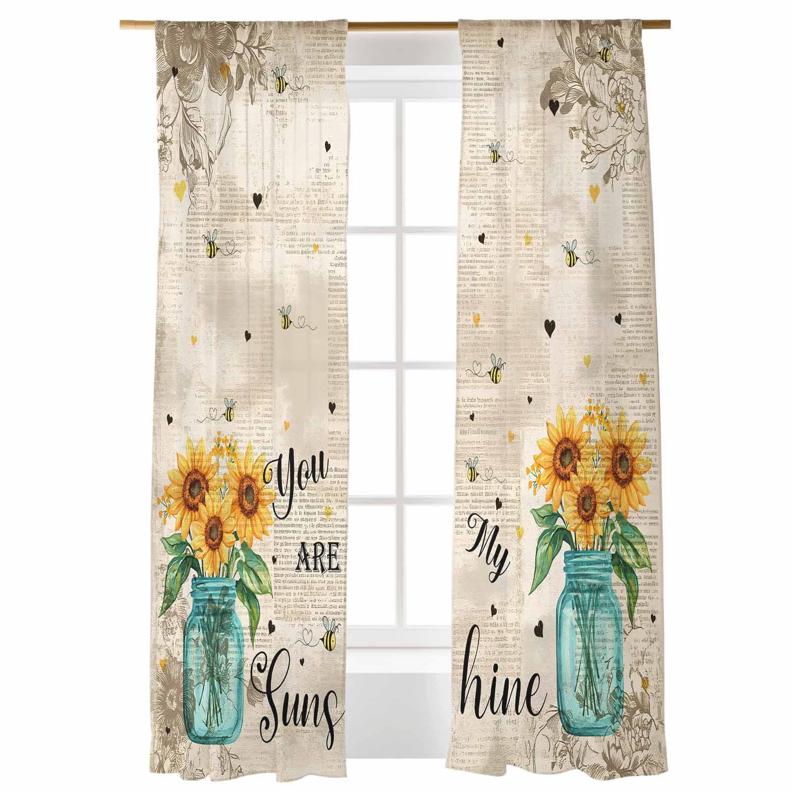 Sheer Curtains 2 Panels Set, You Are My Sunshine Sunflower Bee Vase ...