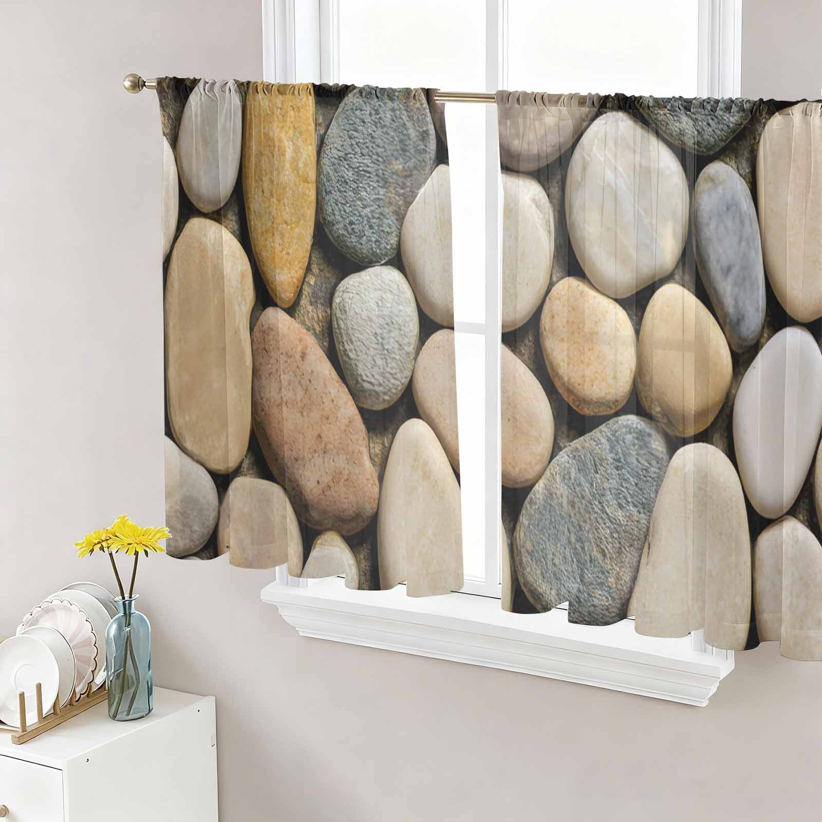 Sheer Curtains 45 Inch Length 2 Panels Set for Kitchen, Cobblestones ...