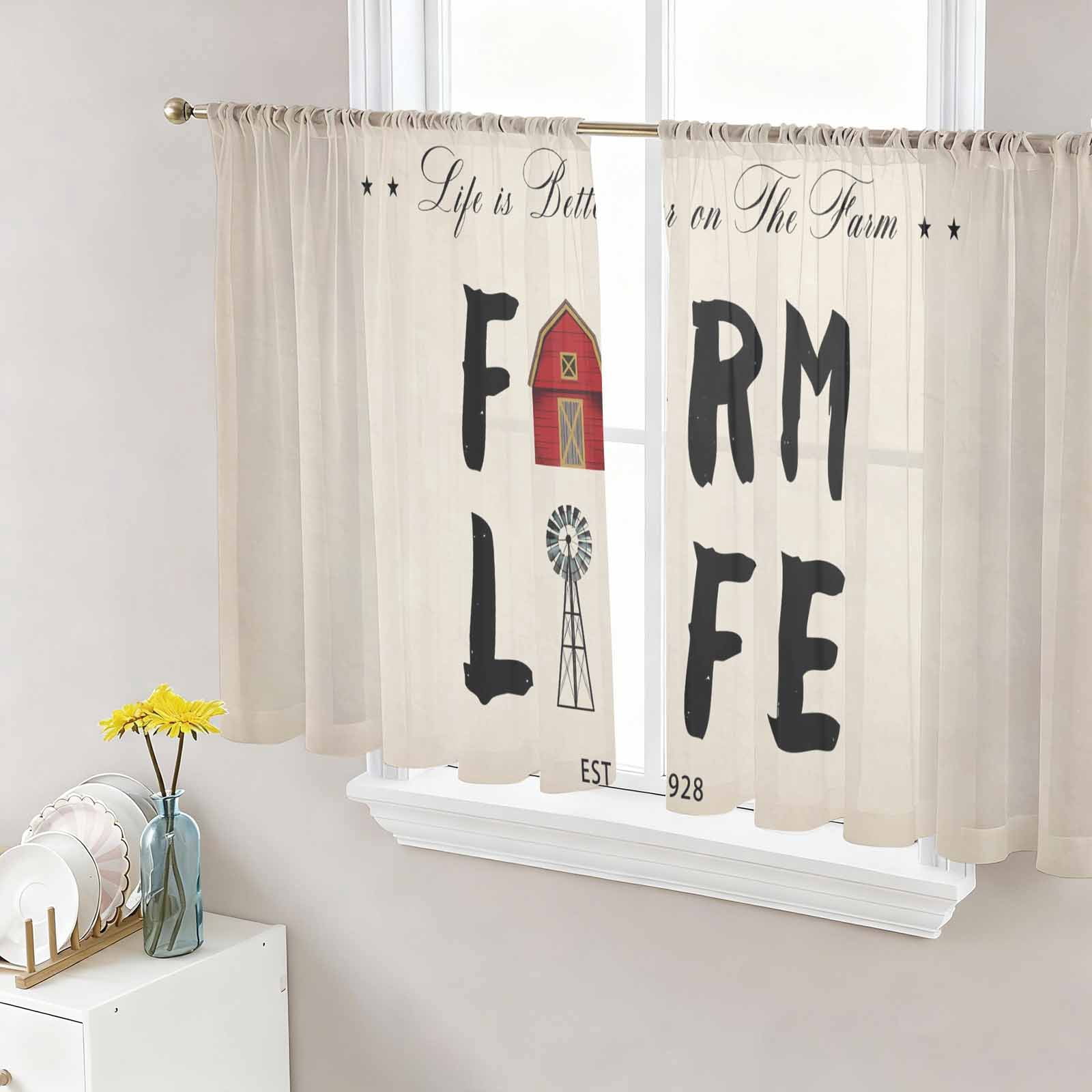 Sheer Curtains 45 Inch Length 2 Panels Set for Kitchen, Country Cabin ...