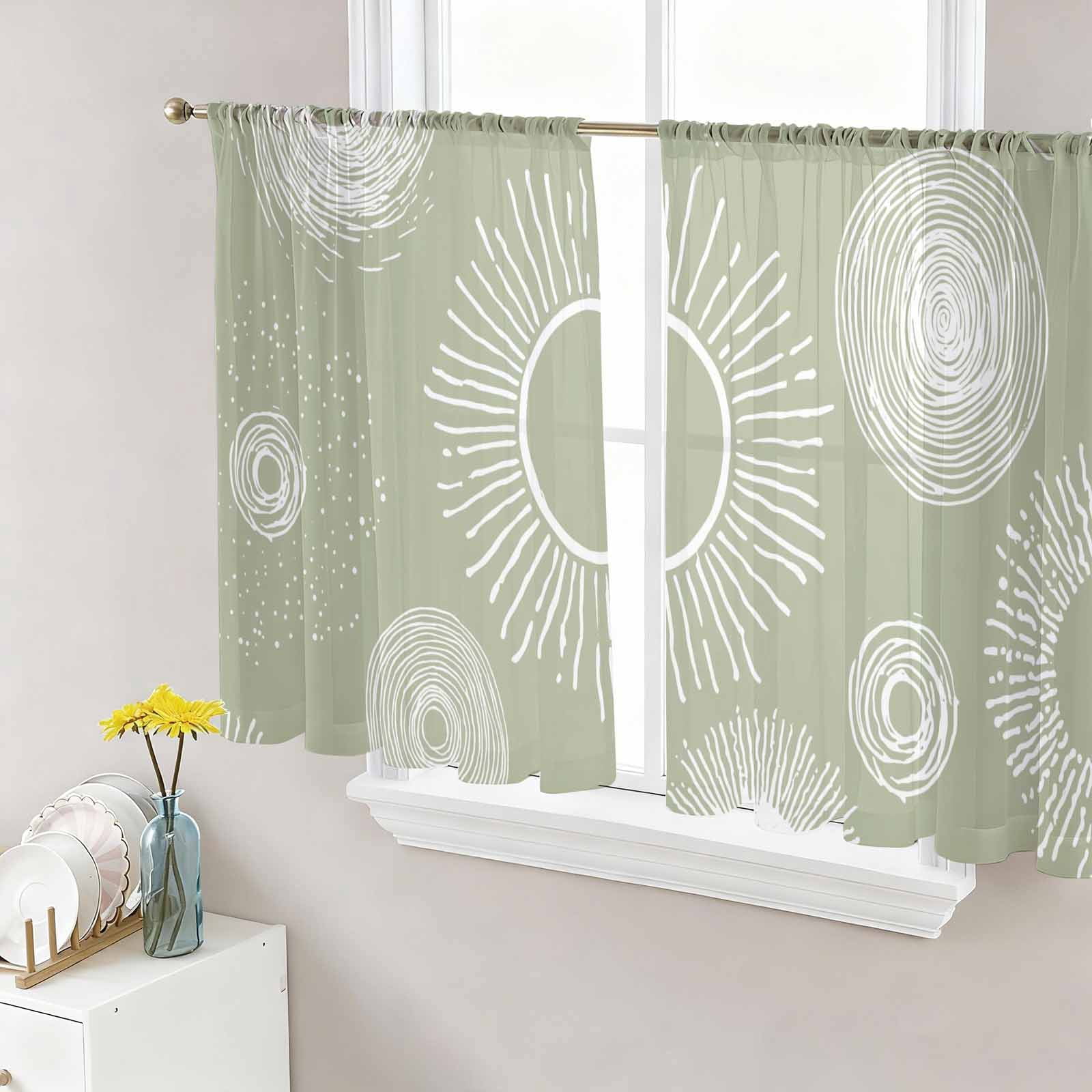 Sheer Curtains 45 Inch Length 2 Panels Set for Kitchen, Geometric Semi ...