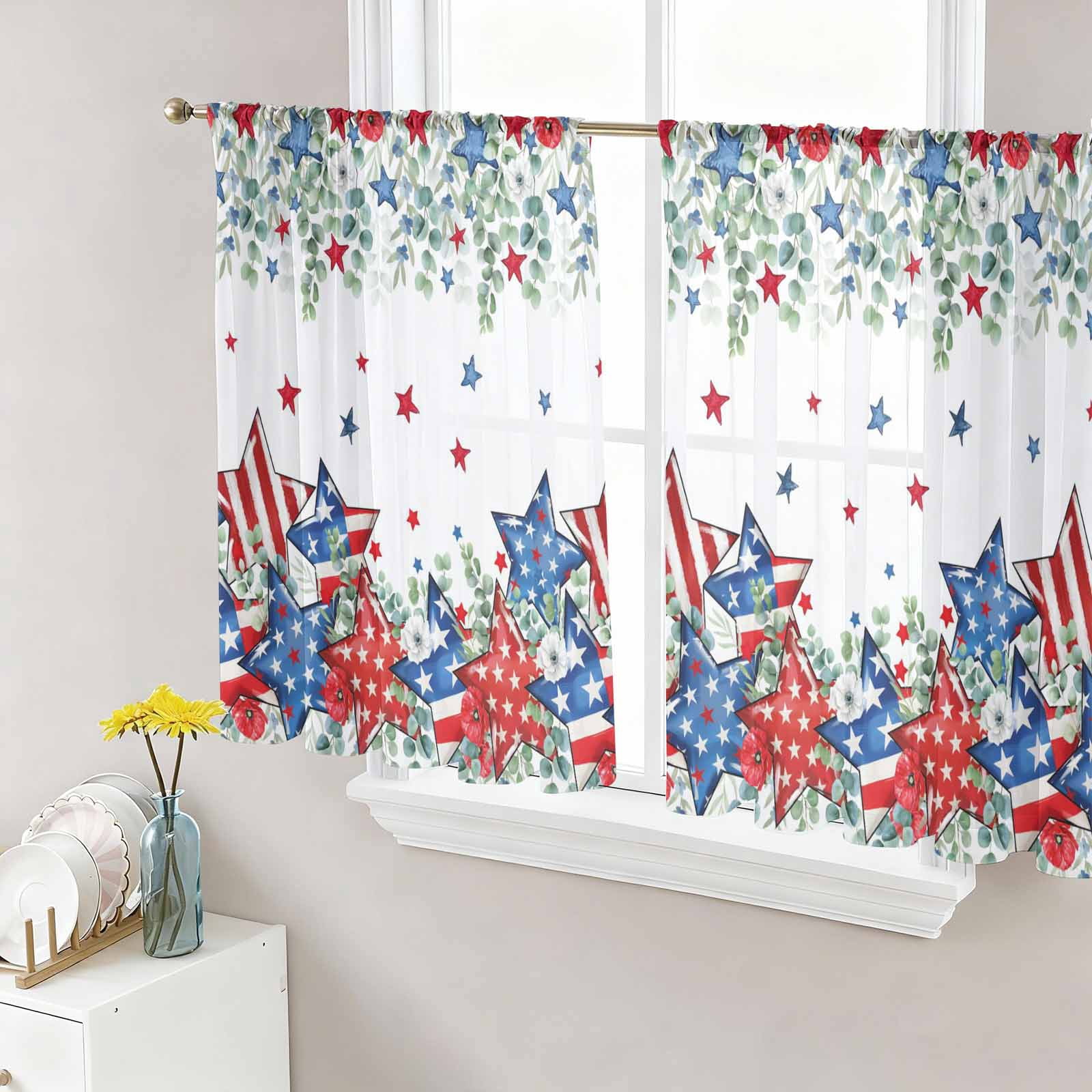 Sheer Curtains 45 Inch Length 2 Panels Set for Kitchen, Independence ...