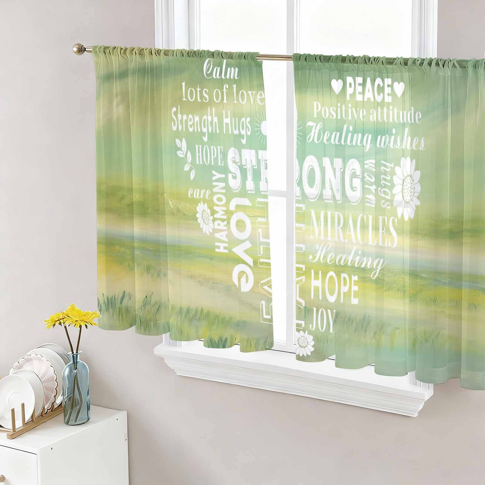 Sheer Curtains 45 Inch Length 2 Panels Set for Kitchen, Love Peace Text ...