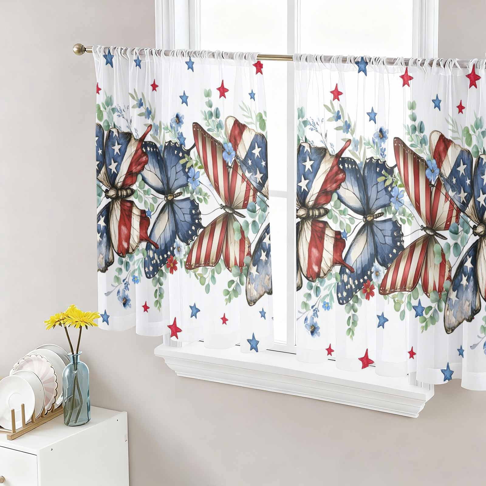 Sheer Curtains 45 Inch Length 2 Panels Set for Kitchen, Navy Blue ...