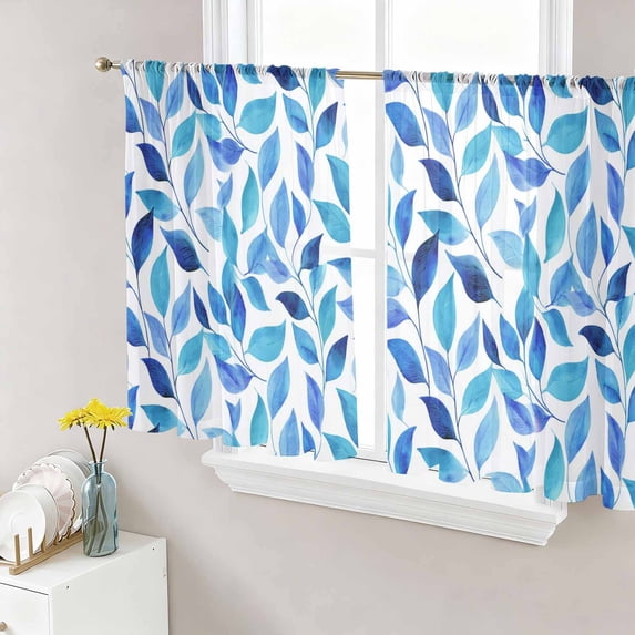 Sheer Curtains 45 Inch Length 2 Panels Set for Kitchen, Spring Leaves ...