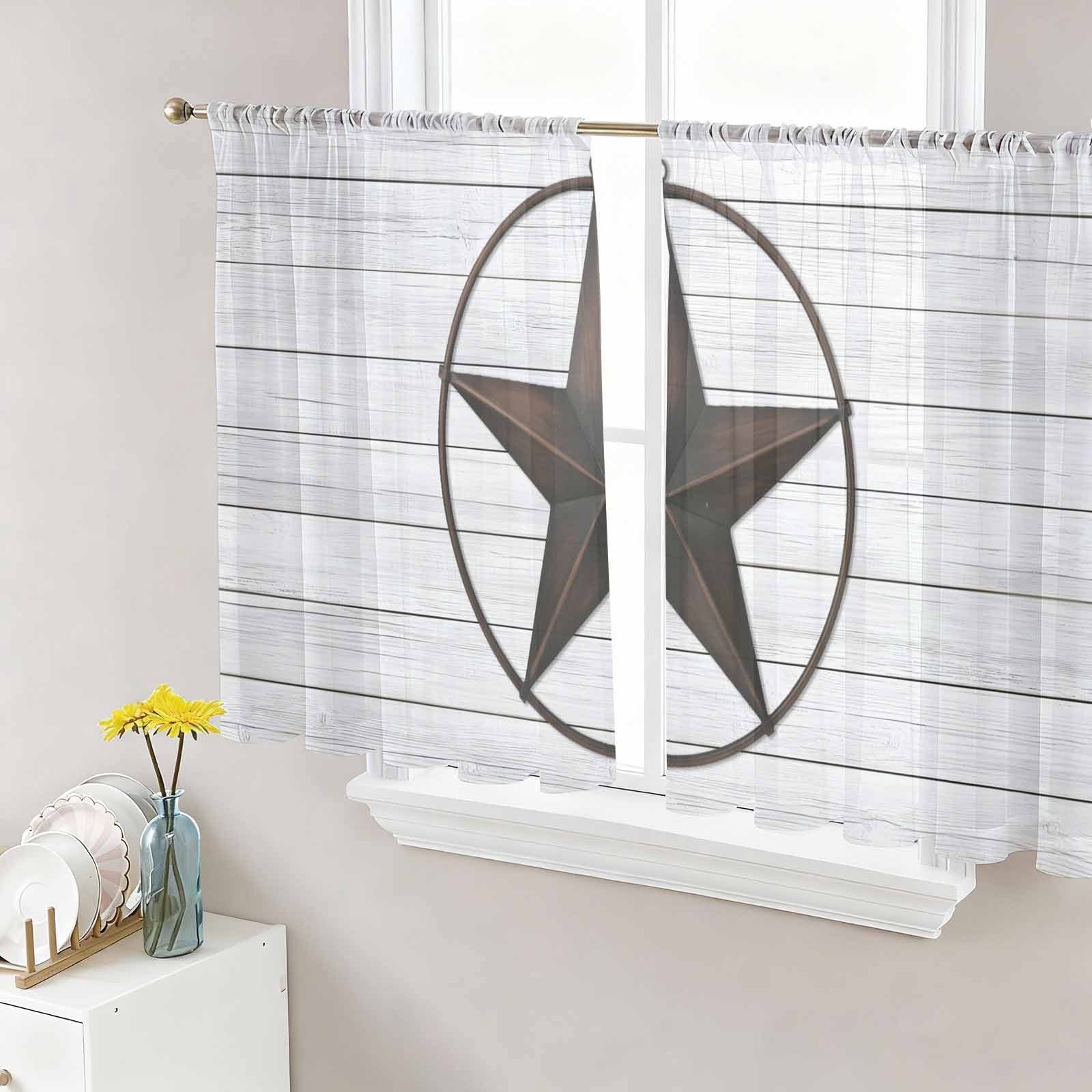 Sheer Curtains 45 Inch Length 2 Panels Set for Kitchen, Texas Star ...