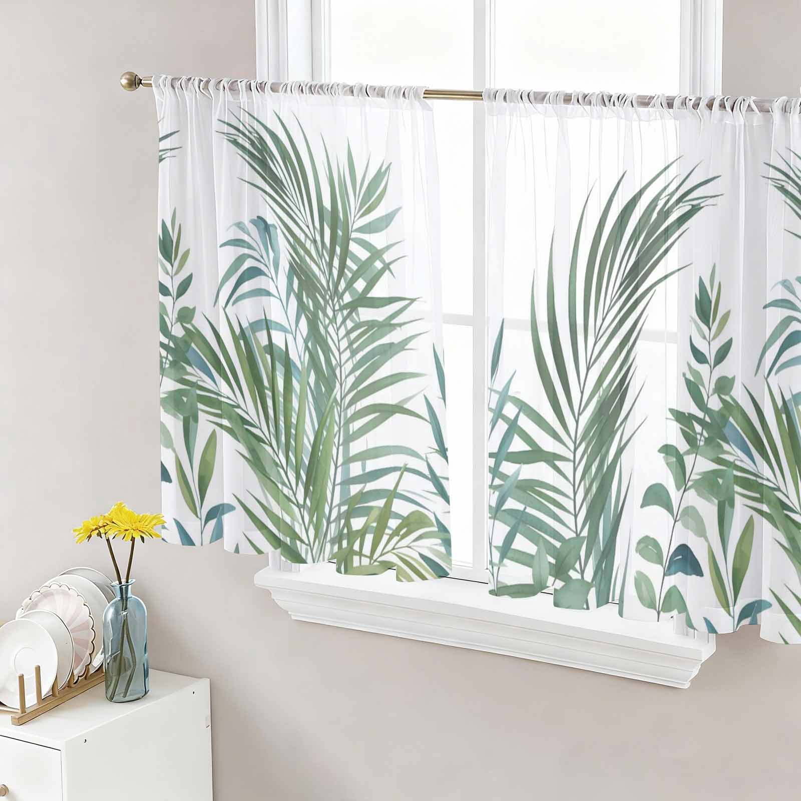 Sheer Curtains 45 Inch Length 2 Panels Set for Kitchen, Tropical Plants ...