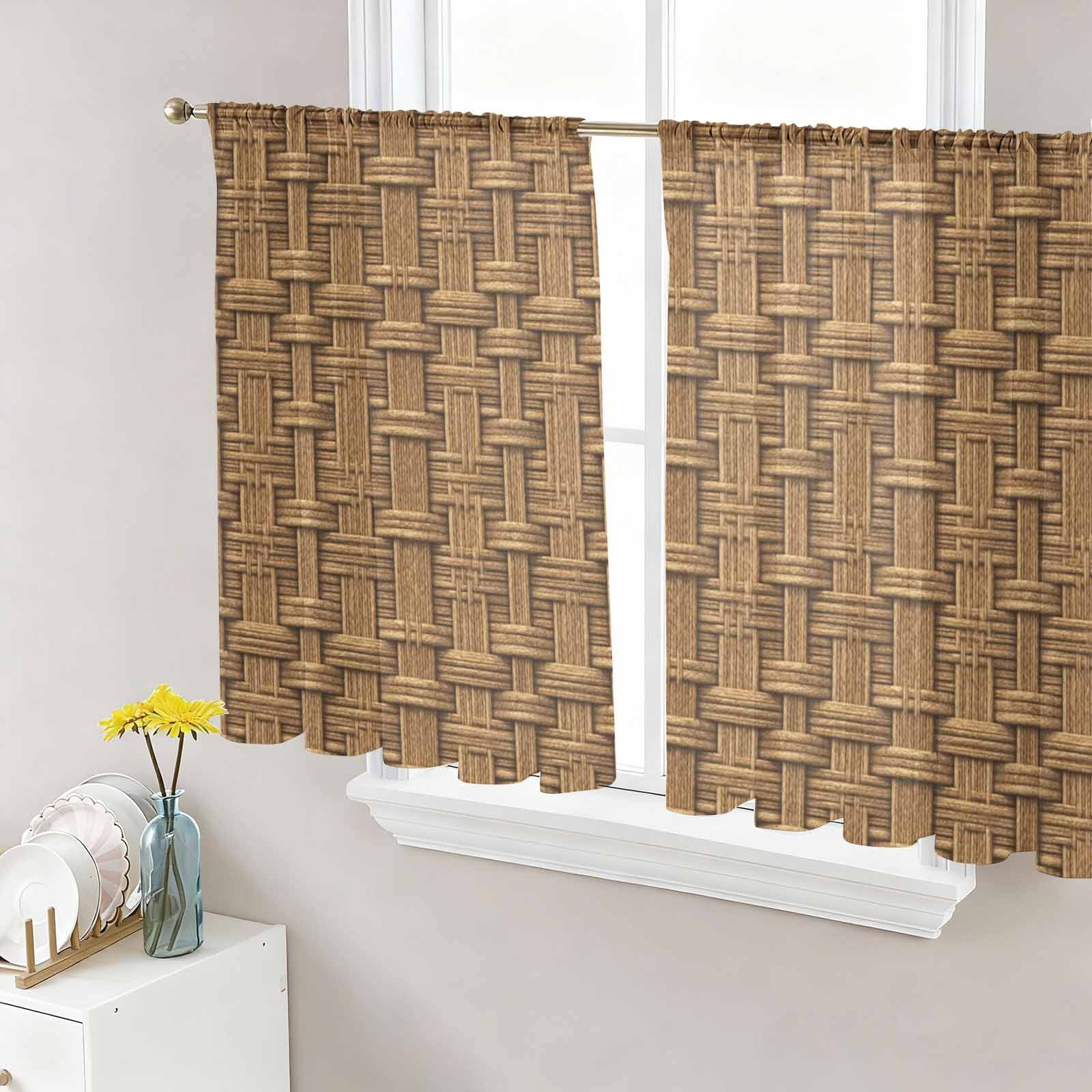 Sheer Curtains 45 Inch Length 2 Panels Set for Kitchen, Vintage Rattan ...