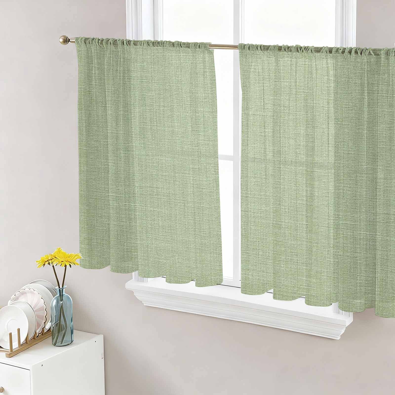 Sheer Curtains 45 Inch Length 2 Panels Set for Kitchen, Vintage Sage ...