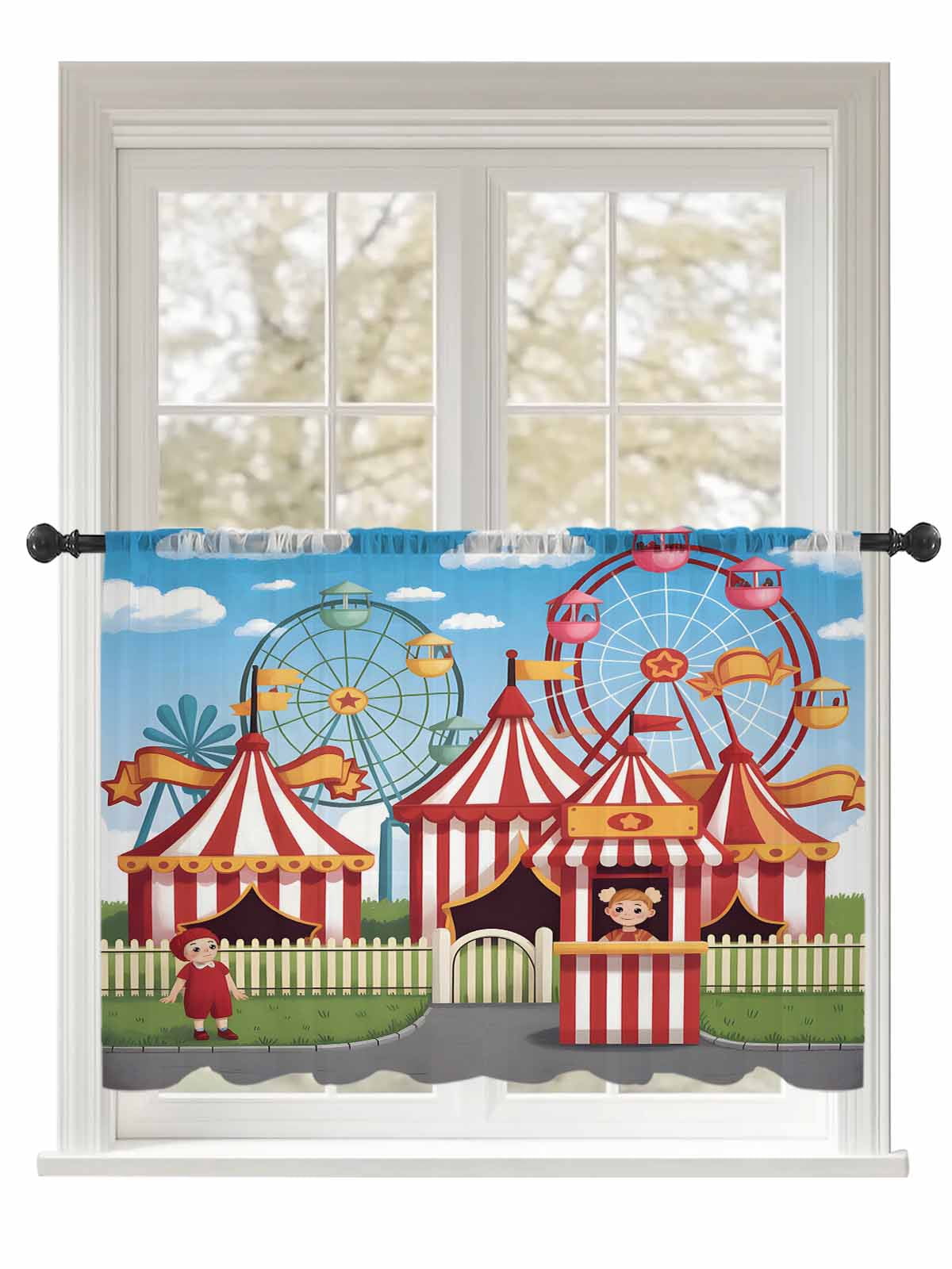 Sheer Curtains 45 Inch Length, Amusement Park Semi Sheer Curtains Light ...