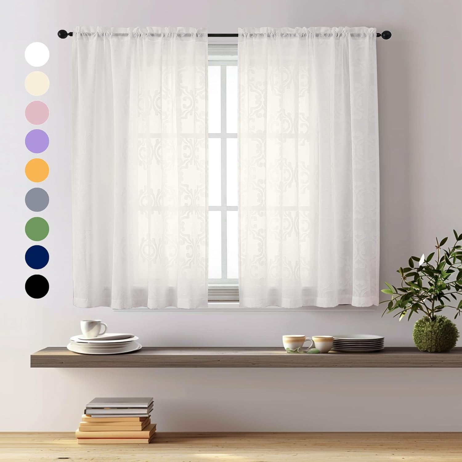 Sheer Curtains 45 Inch Length for Bedroom Living Room, Lightweight ...