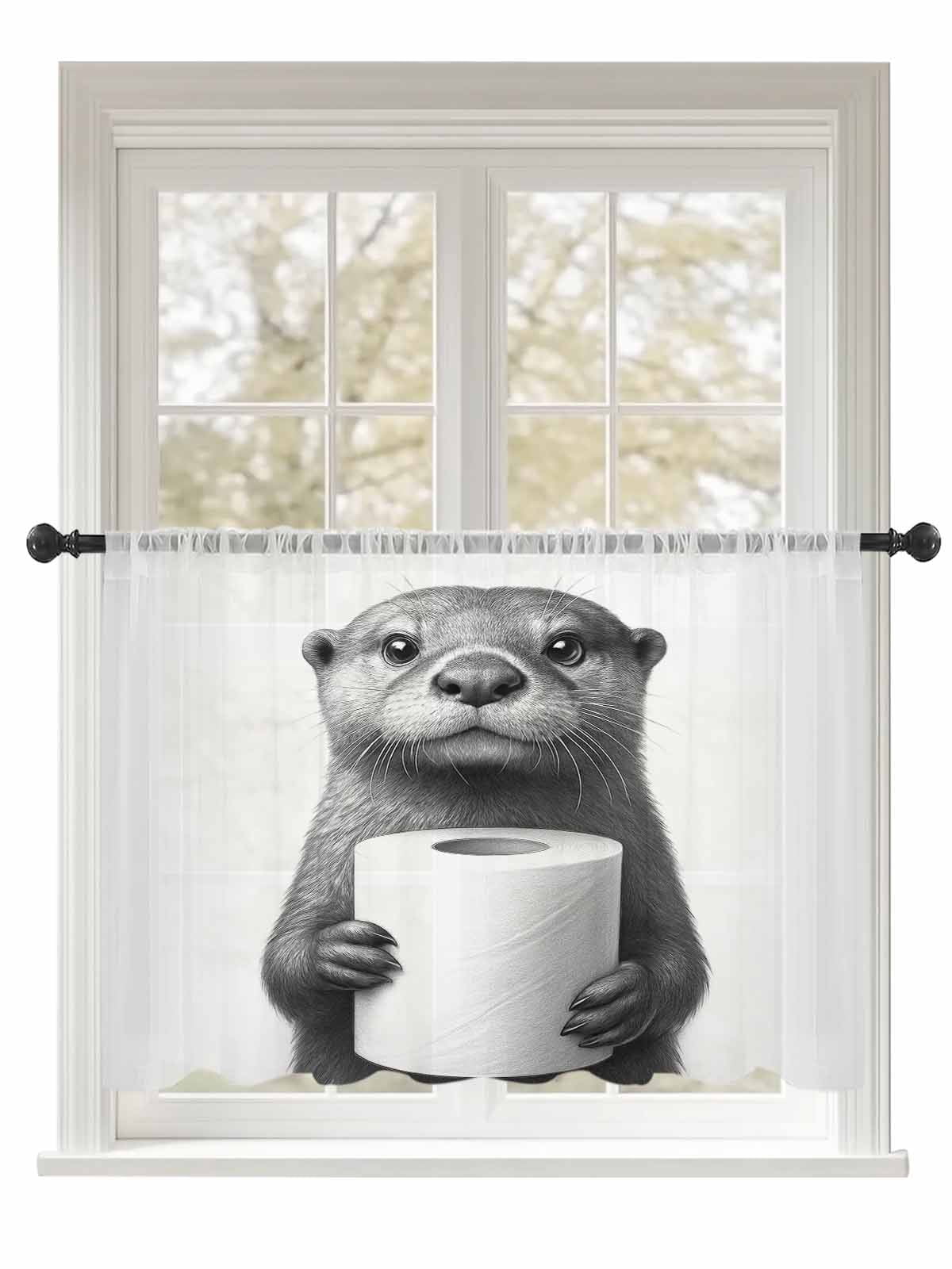 Sheer Curtains 45 Inch Length, Cute Otter Semi Sheer Curtains Light ...