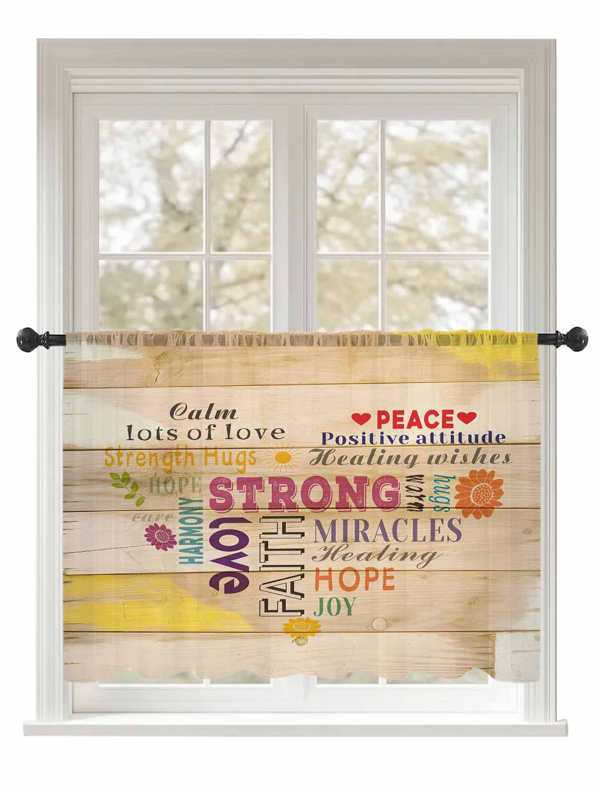Sheer Curtains 45 Inch Length, Love Peace Text Semi Sheer Curtains ...