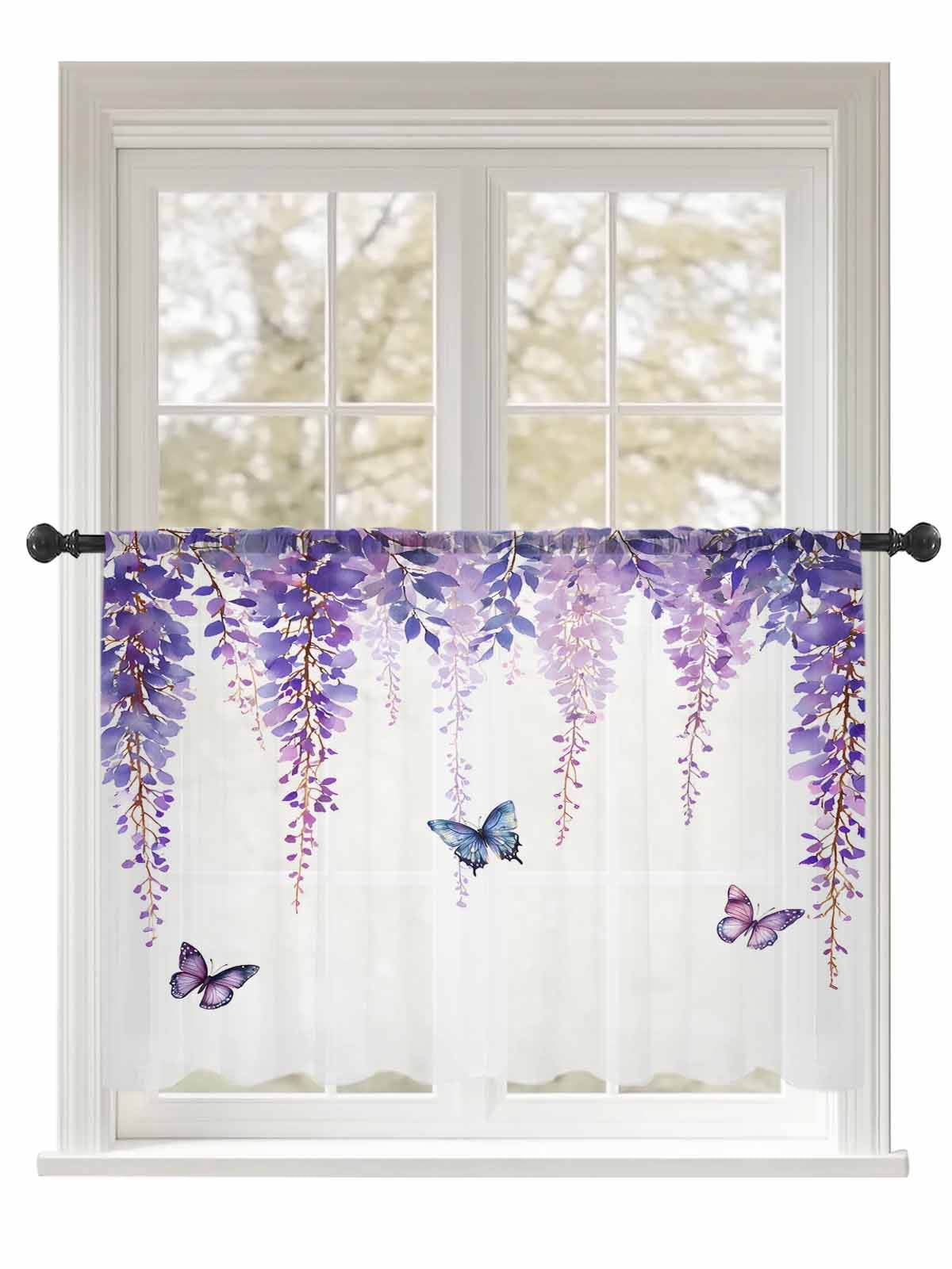 Sheer Curtains 45 Inch Length, Wisteria Semi Sheer Curtains Light ...