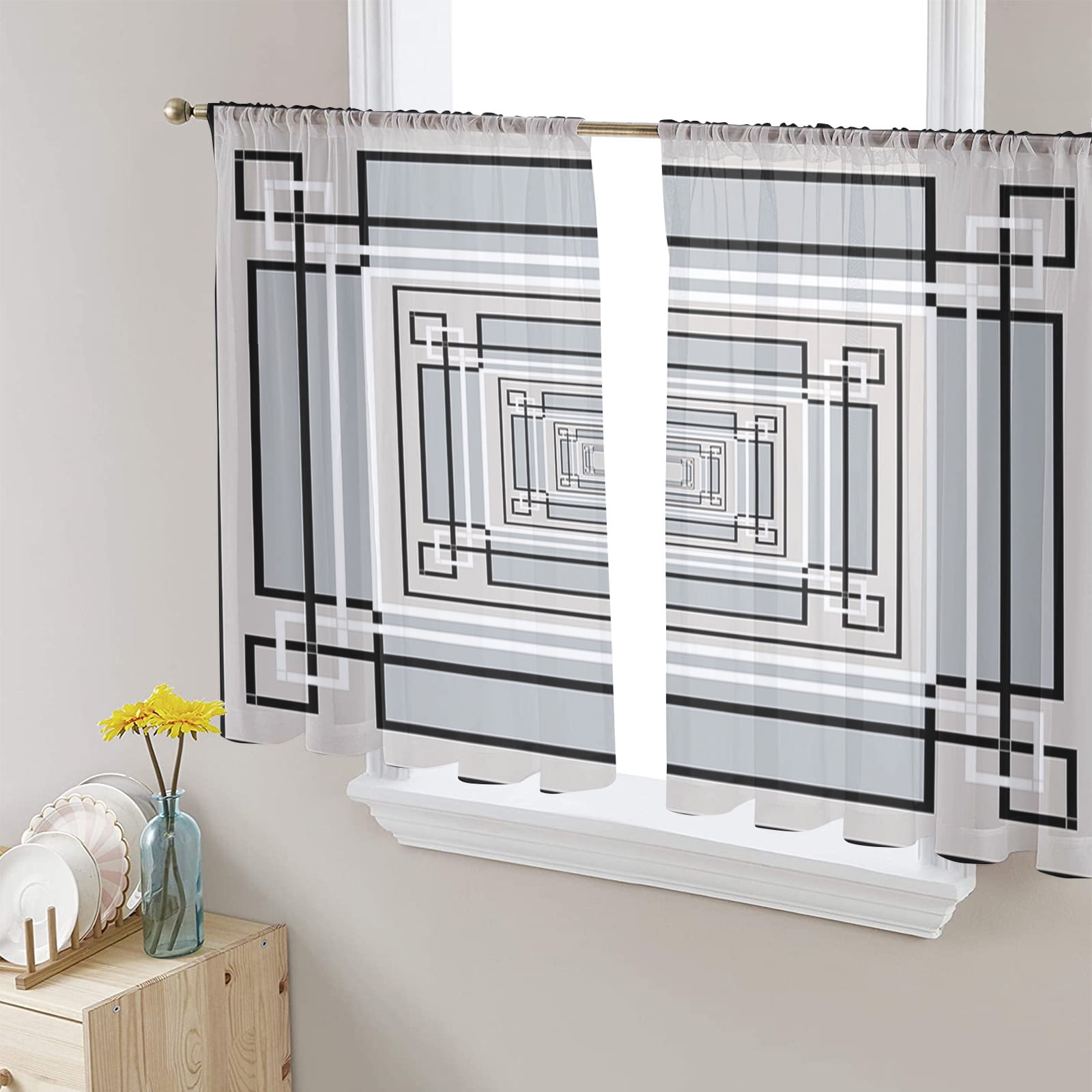 Sheer Curtains 45 Inches Long, Modern Abstract Art Light Filtering ...