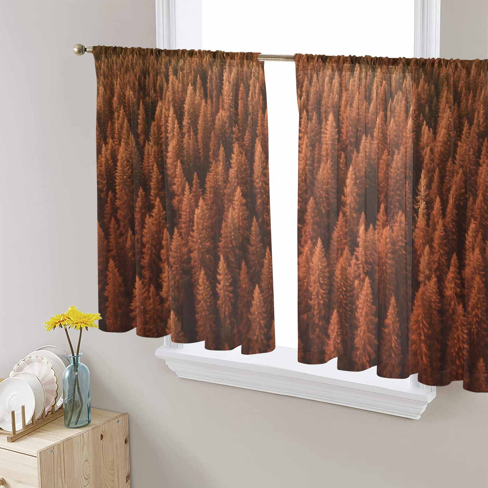 Sheer Curtains 45 Inches Long, Pine Trees Modern Mysterious Art Light ...