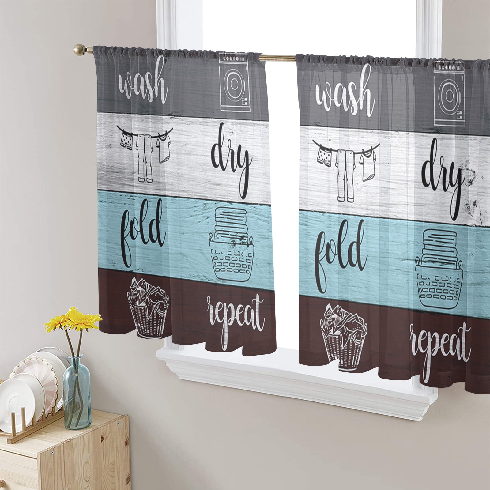 Sheer Curtains 45 Inches Long, Wash Dry Fold Repeat Splicing Colorful ...