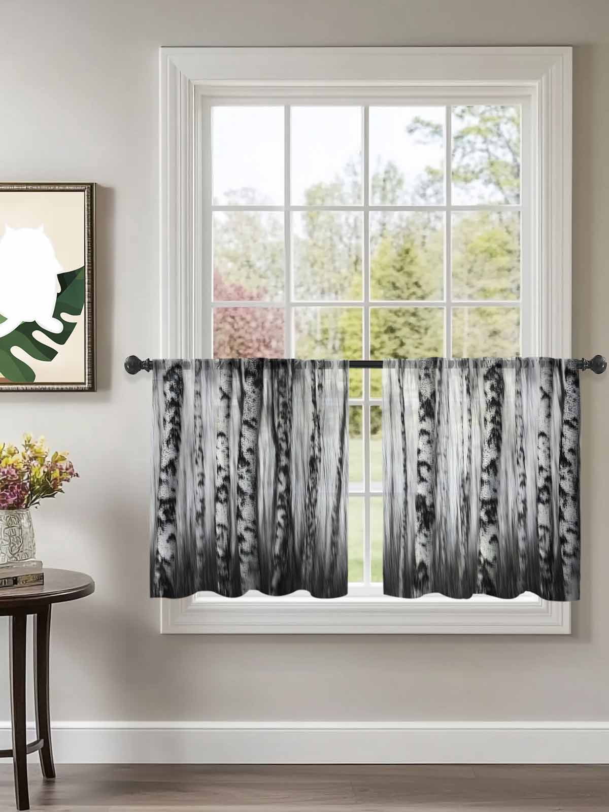 Sheer Curtains 45 inches Long 2 Panels Set Autumn Forest Woods Vintage ...