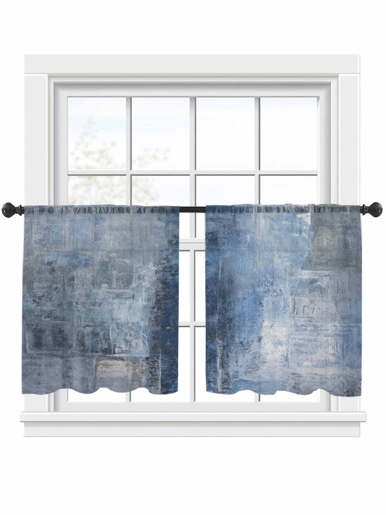 Sheer Curtains 45 inches Long 2 Panels Set Blue Abstract Vintage ...