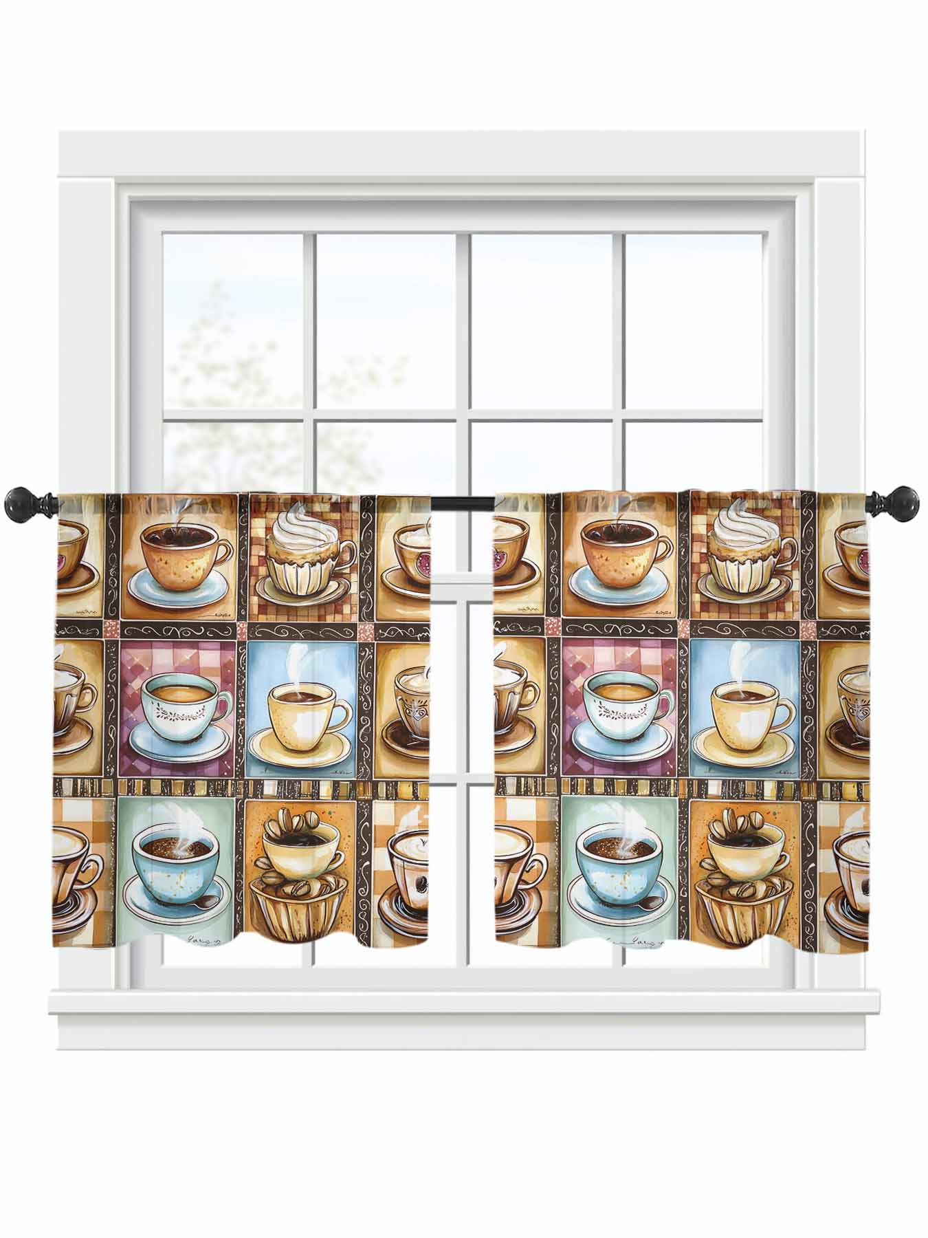 Sheer Curtains 45 inches Long 2 Panels Set Coffee Cup Theme Vintage ...