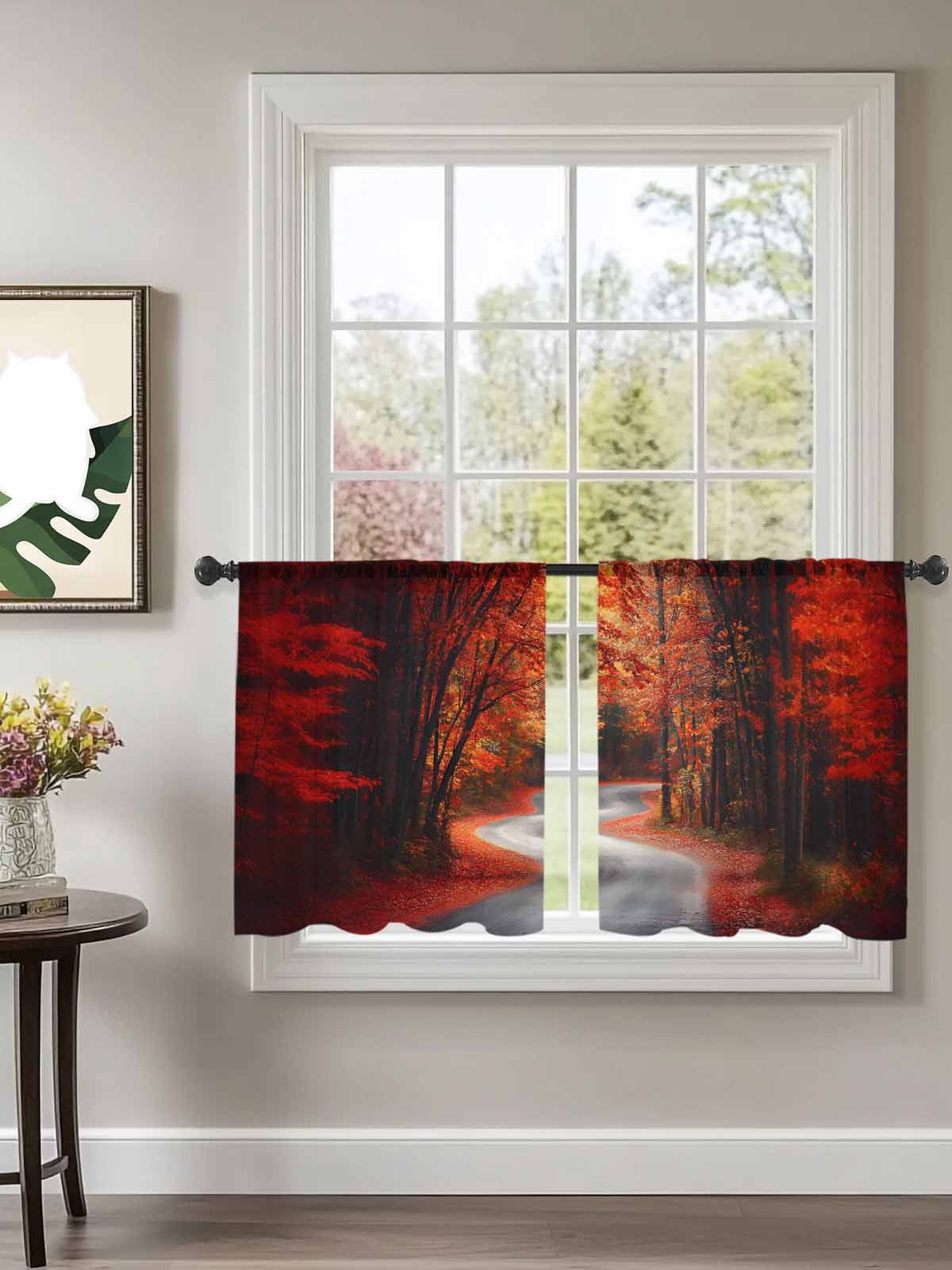 Sheer Curtains 45 inches Long 2 Panels Set Fall Forest Autumn Fallen ...