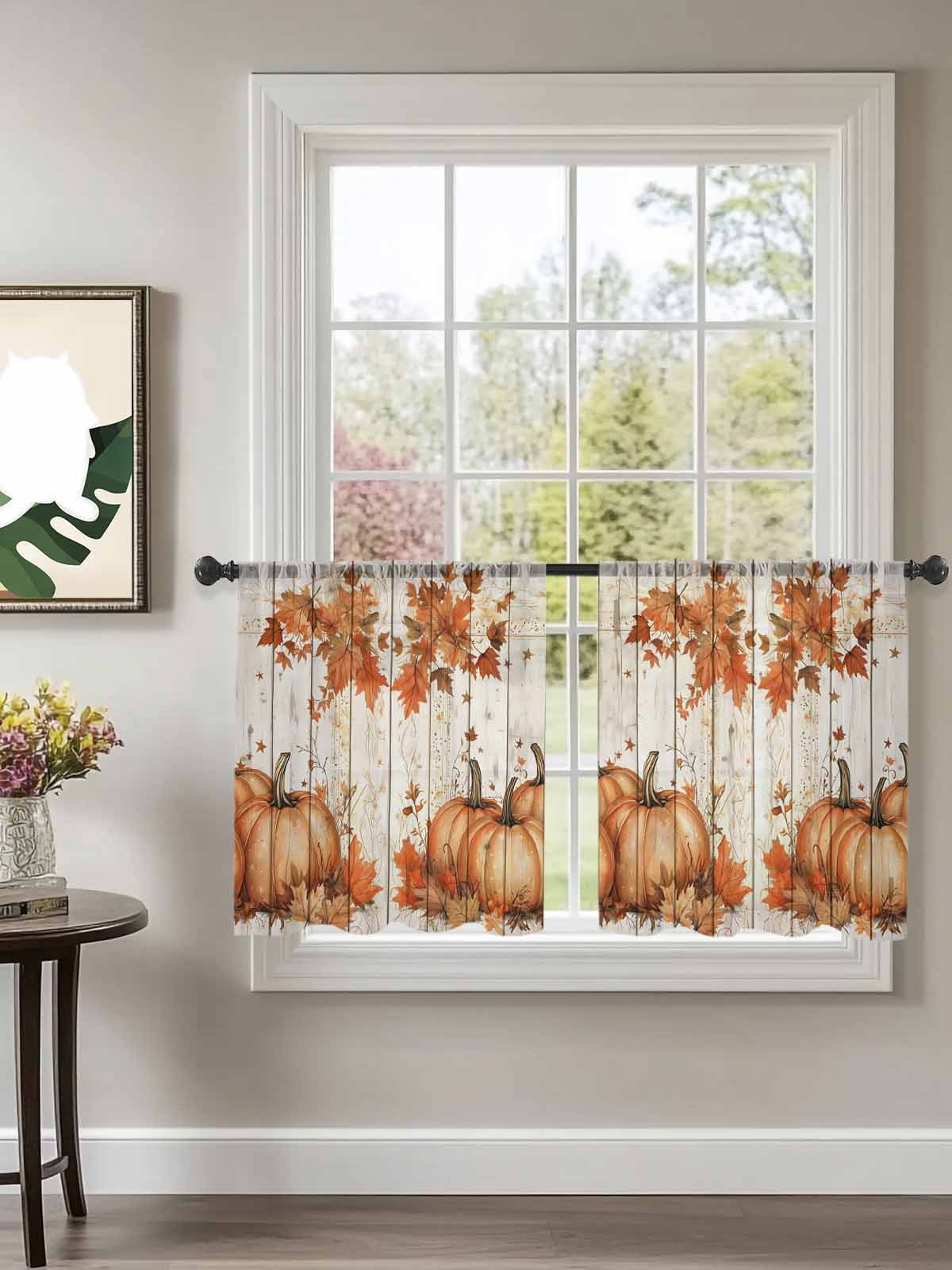 Sheer Curtains 45 inches Long 2 Panels Set Fall Pumpkin Maple Leaf ...