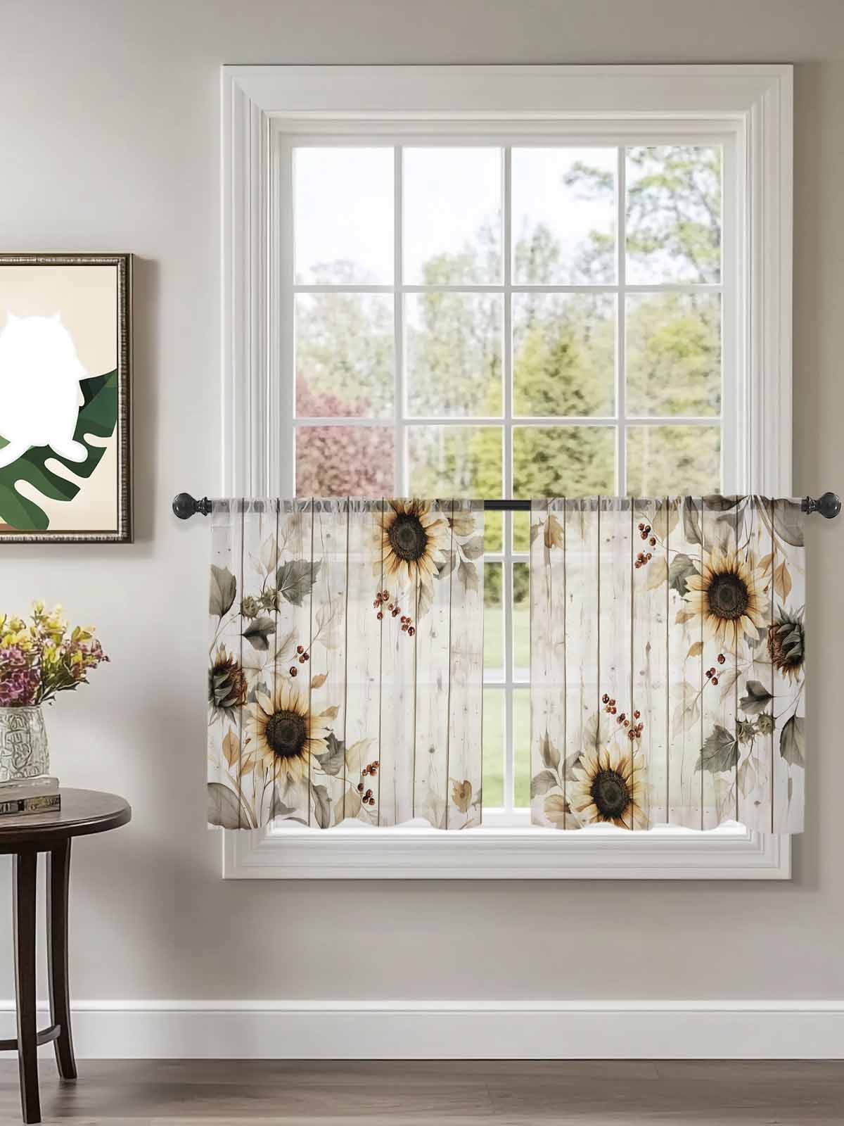 Sheer Curtains 45 inches Long 2 Panels Set Fall Sunflower Watercolor ...