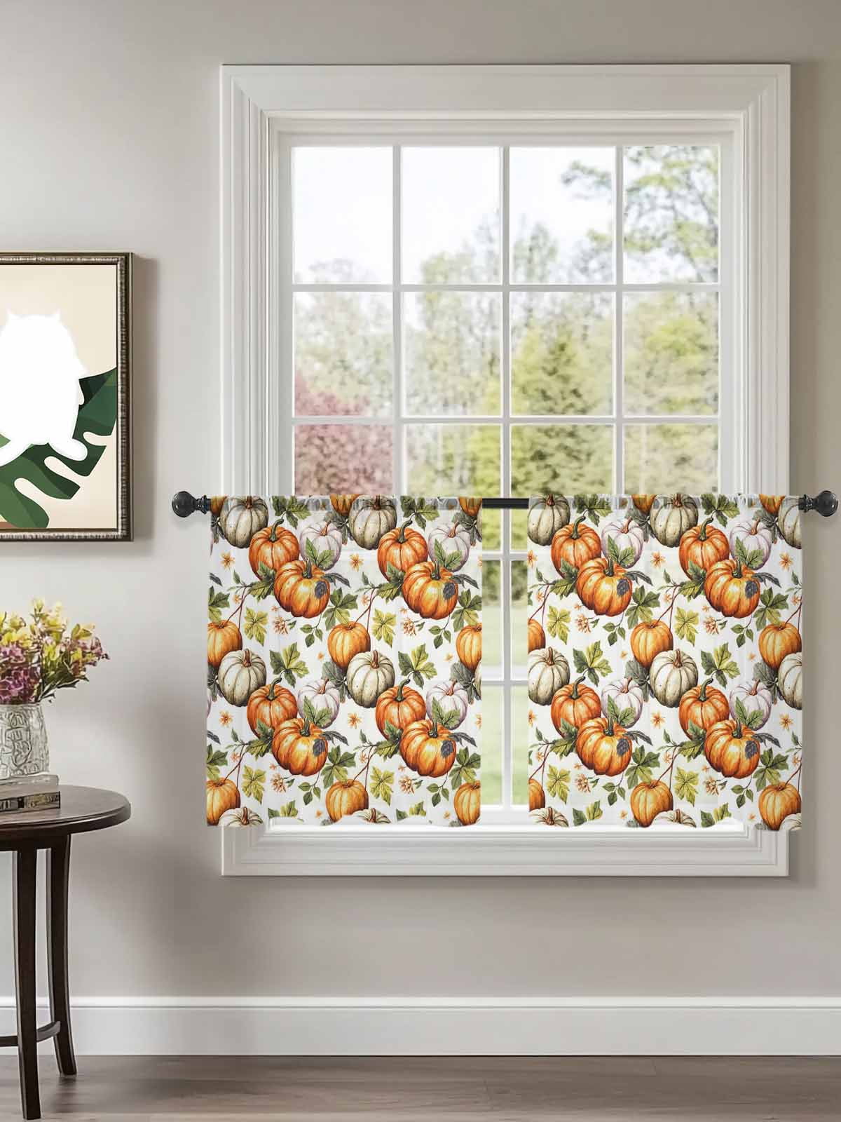 Sheer Curtains 45 inches Long 2 Panels Set Fall Theme Watercolor Fallen ...
