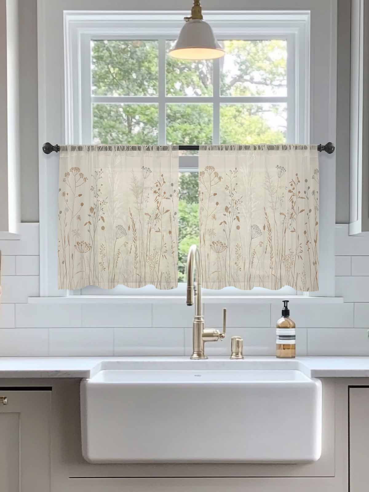 Sheer Curtains 45 inches Long 2 Panels Set Fall Wildflowers Flowers ...