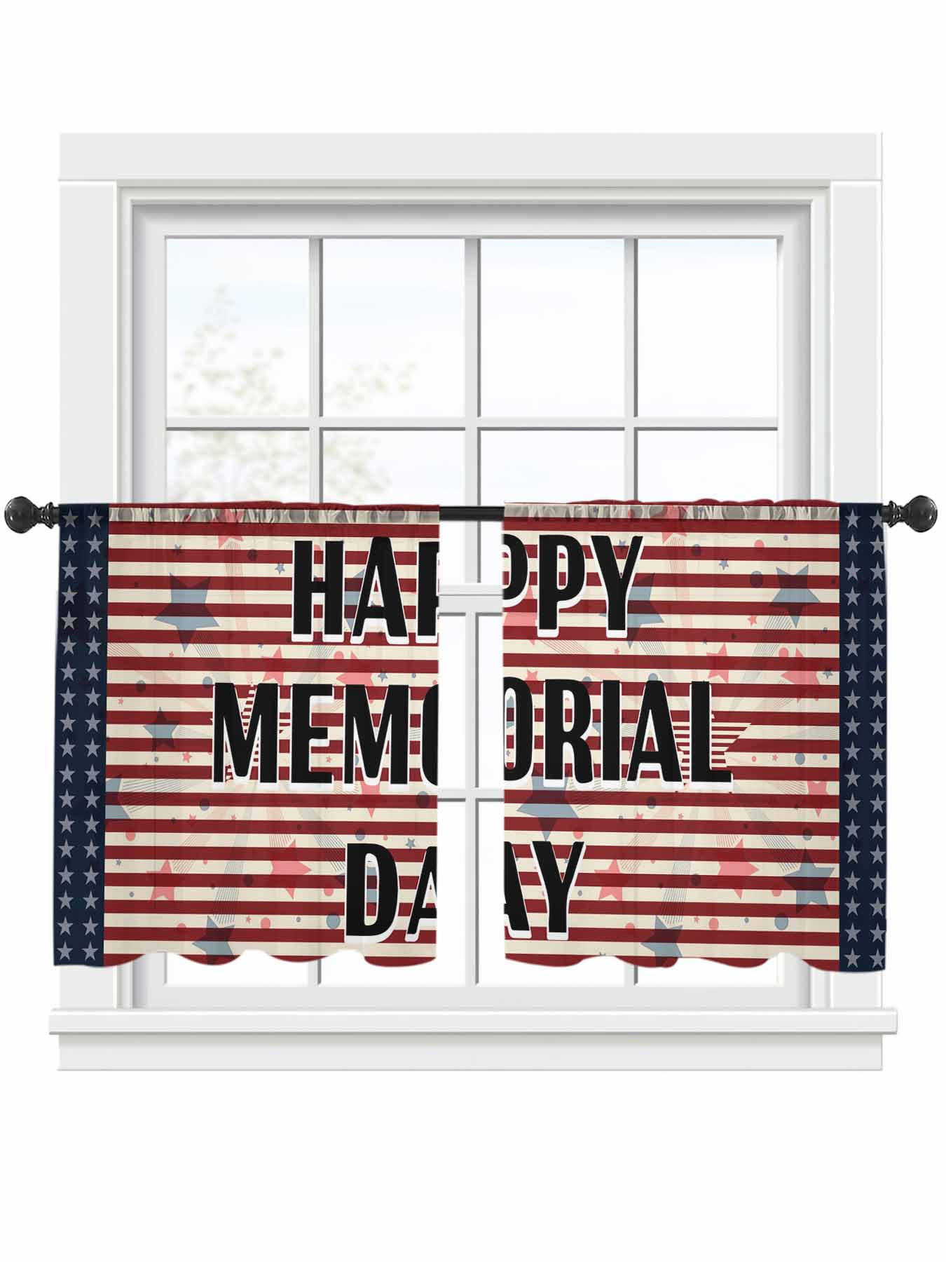 Sheer Curtains 45 inches Long 2 Panels Set Happy Memorial Day Patriotic ...