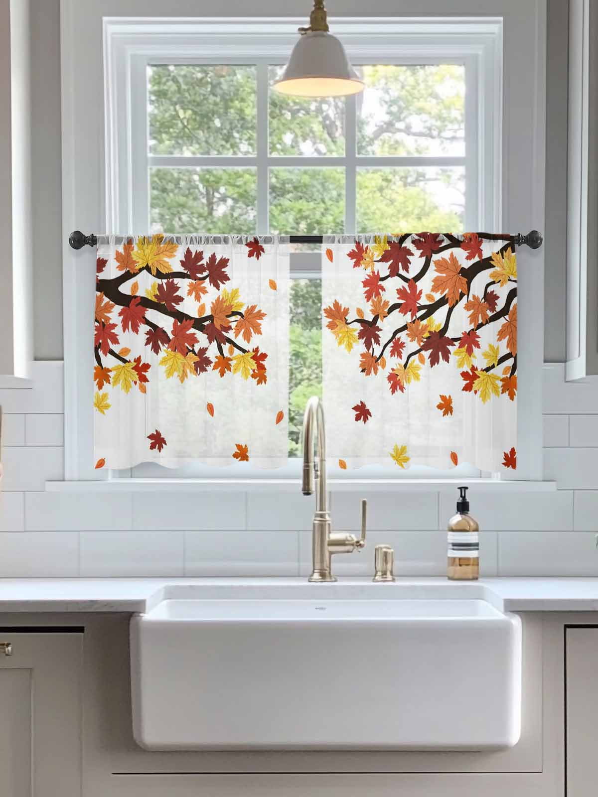 Sheer Curtains 45 inches Long 2 Panels Set Maple Leaf Fall Autumn ...