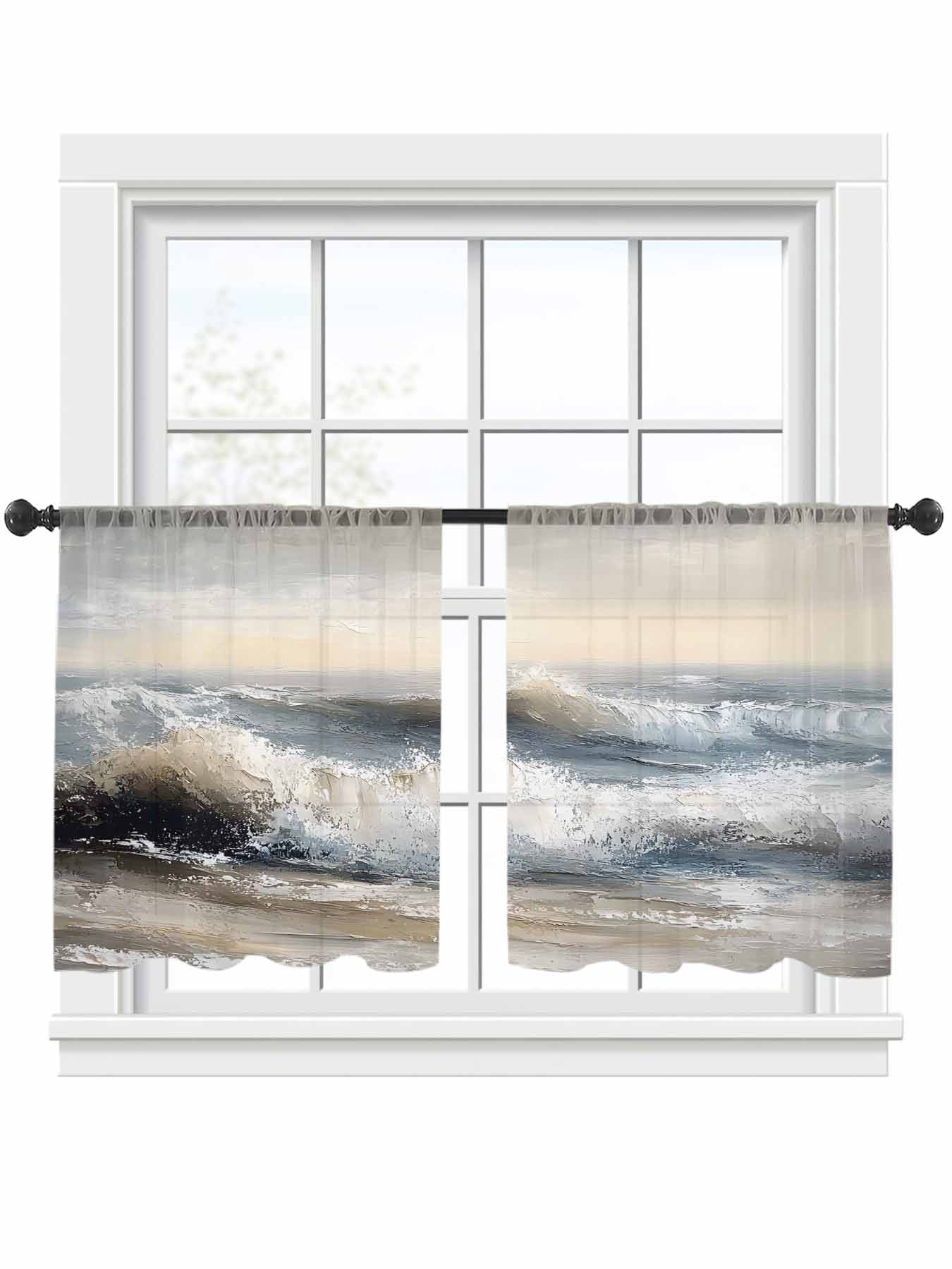 Sheer Curtains 45 inches Long 2 Panels Set Ocean Beach Wave ...