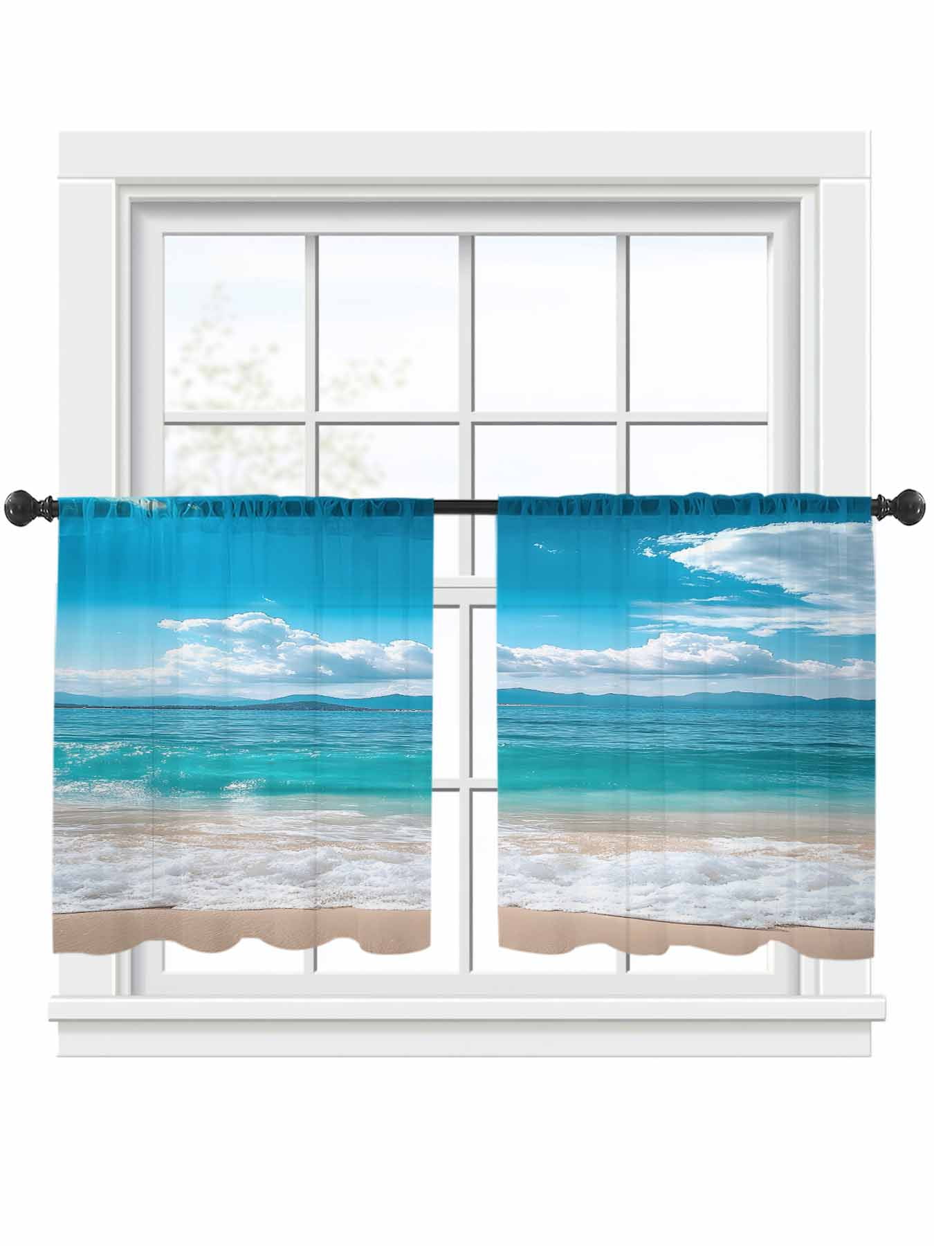Sheer Curtains 45 inches Long 2 Panels Set Ocean Sea Wave Blue Sky ...