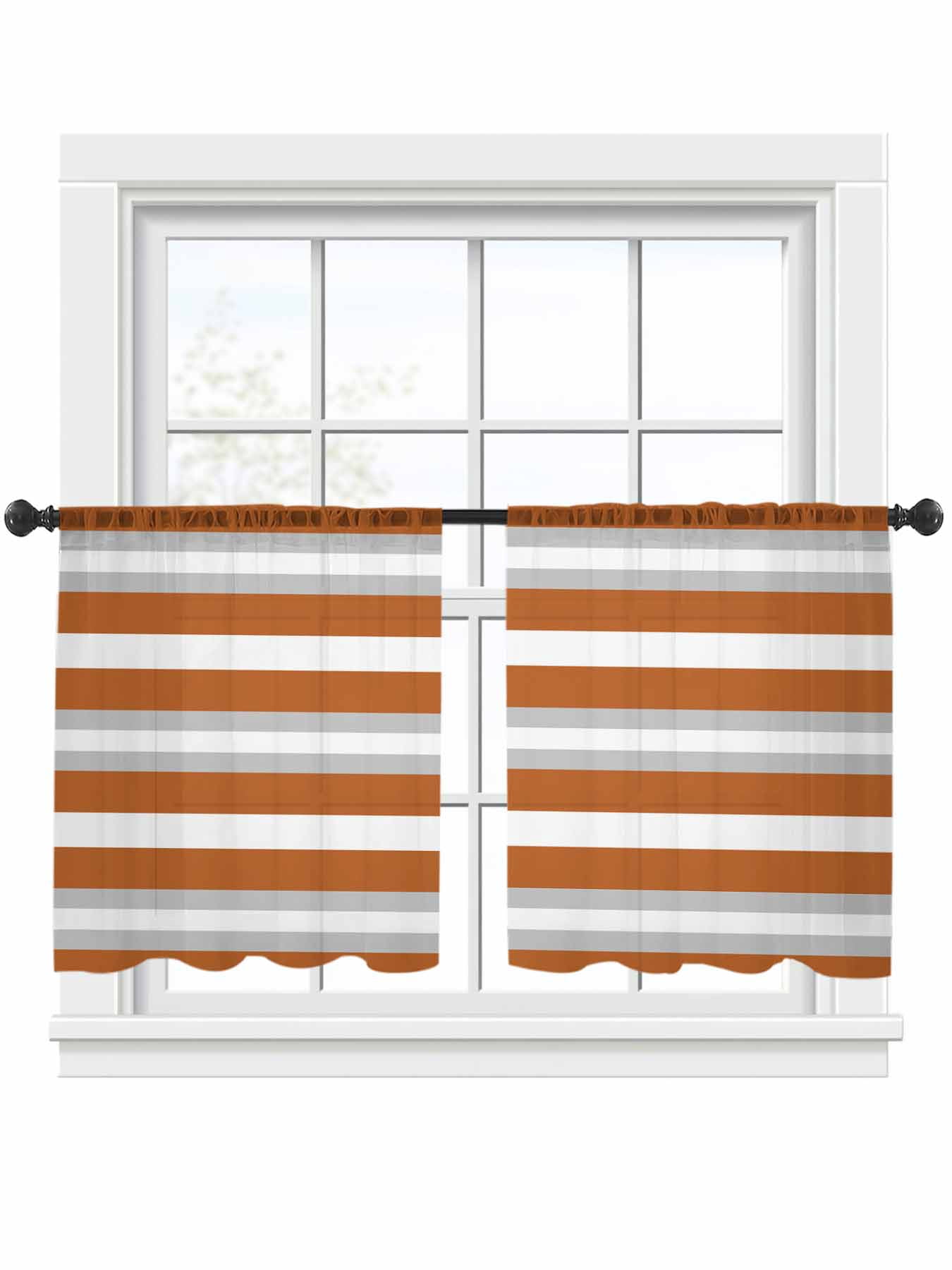 Sheer Curtains 45 inches Long 2 Panels Set Orange Gray Stripe Abstract ...