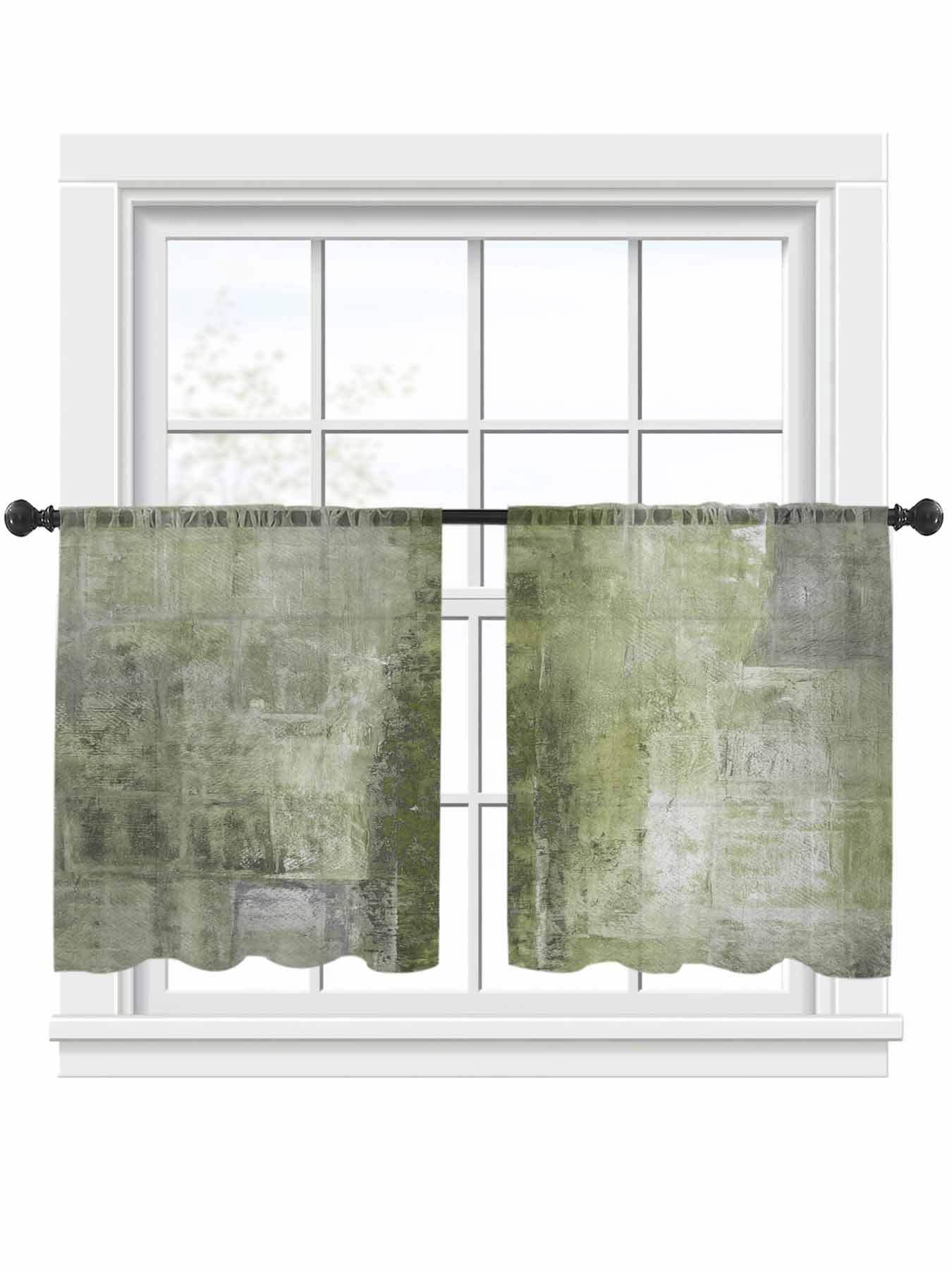 Sheer Curtains 45 inches Long 2 Panels Set Sage Green Abstract Vintage ...
