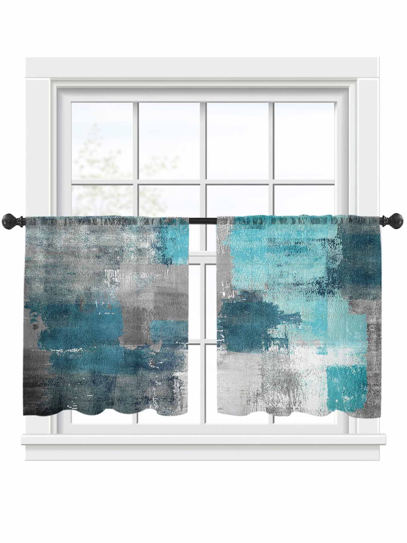 Sheer Curtains 45 inches Long 2 Panels Set Turquoise Grey Abstract ...